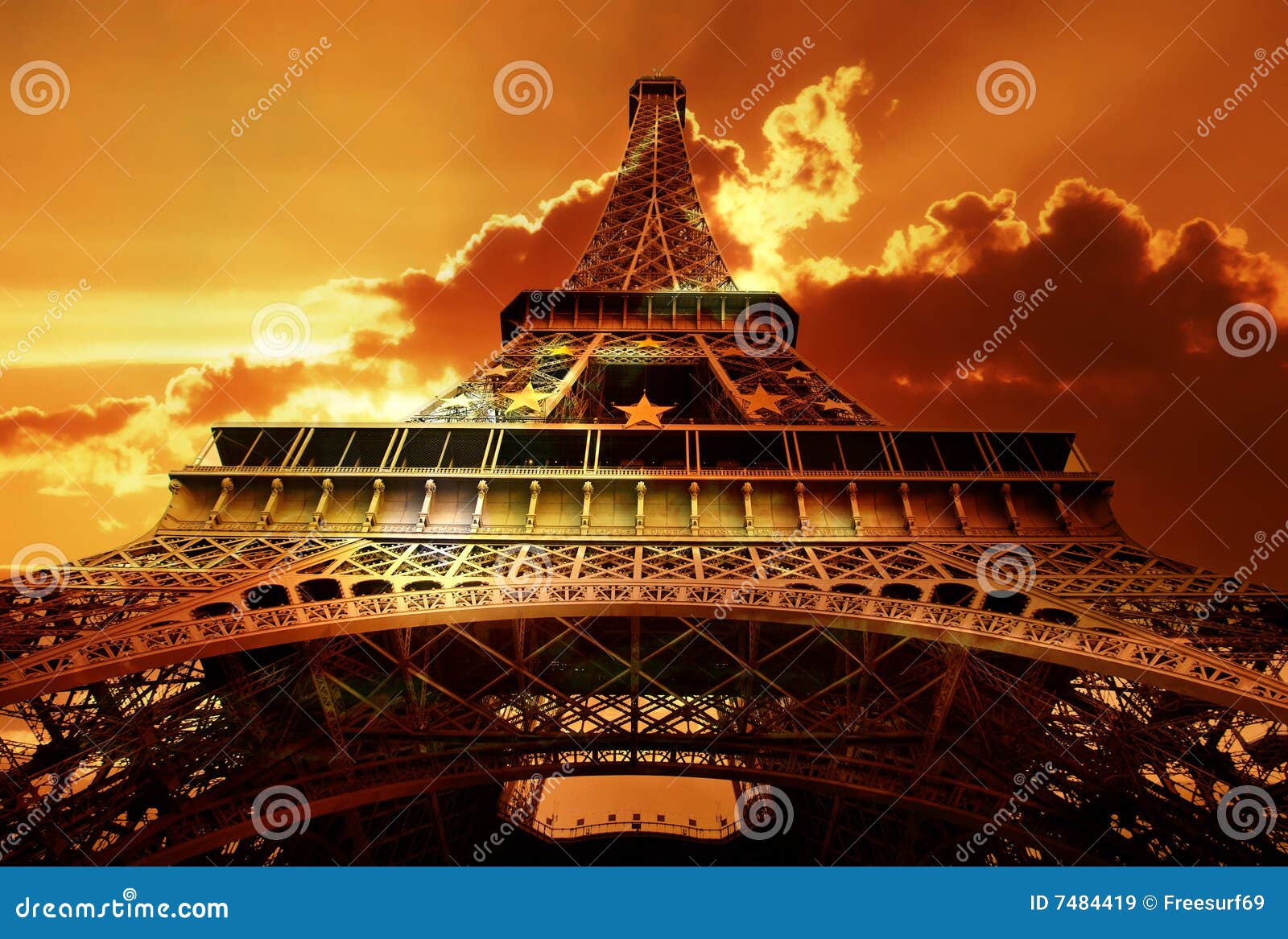 Eiffel tower sunset stock image. Image of sundown, retro - 7484419