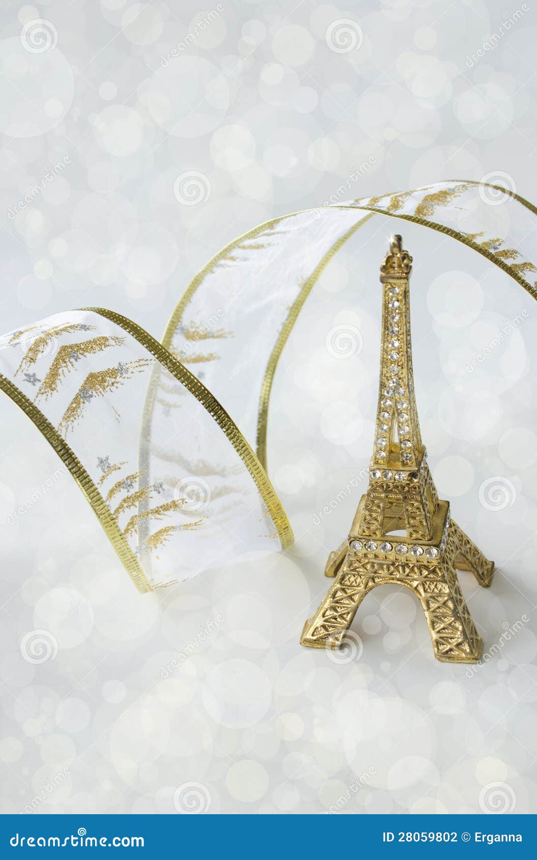Eiffel tower under ribbon stock photo. Image of year - 28059802