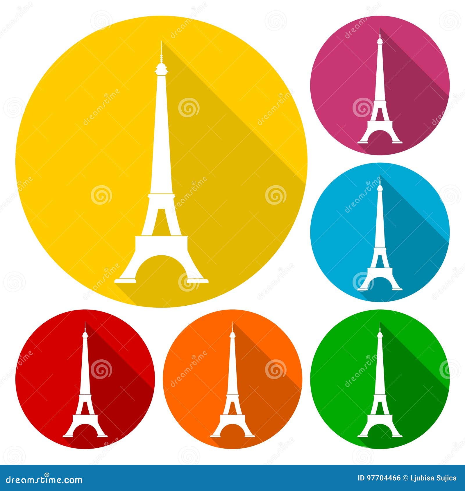 Eiffel Tower Vector Illustration Icons Set with Long Shadow Stock ...