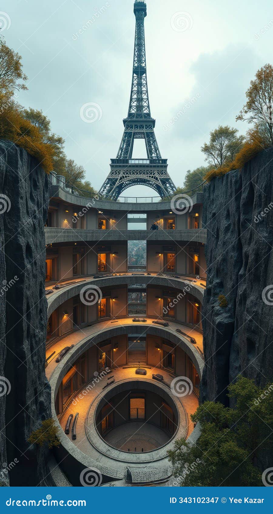 Eiffel Tower View from a Circular Building Stock Illustration ...