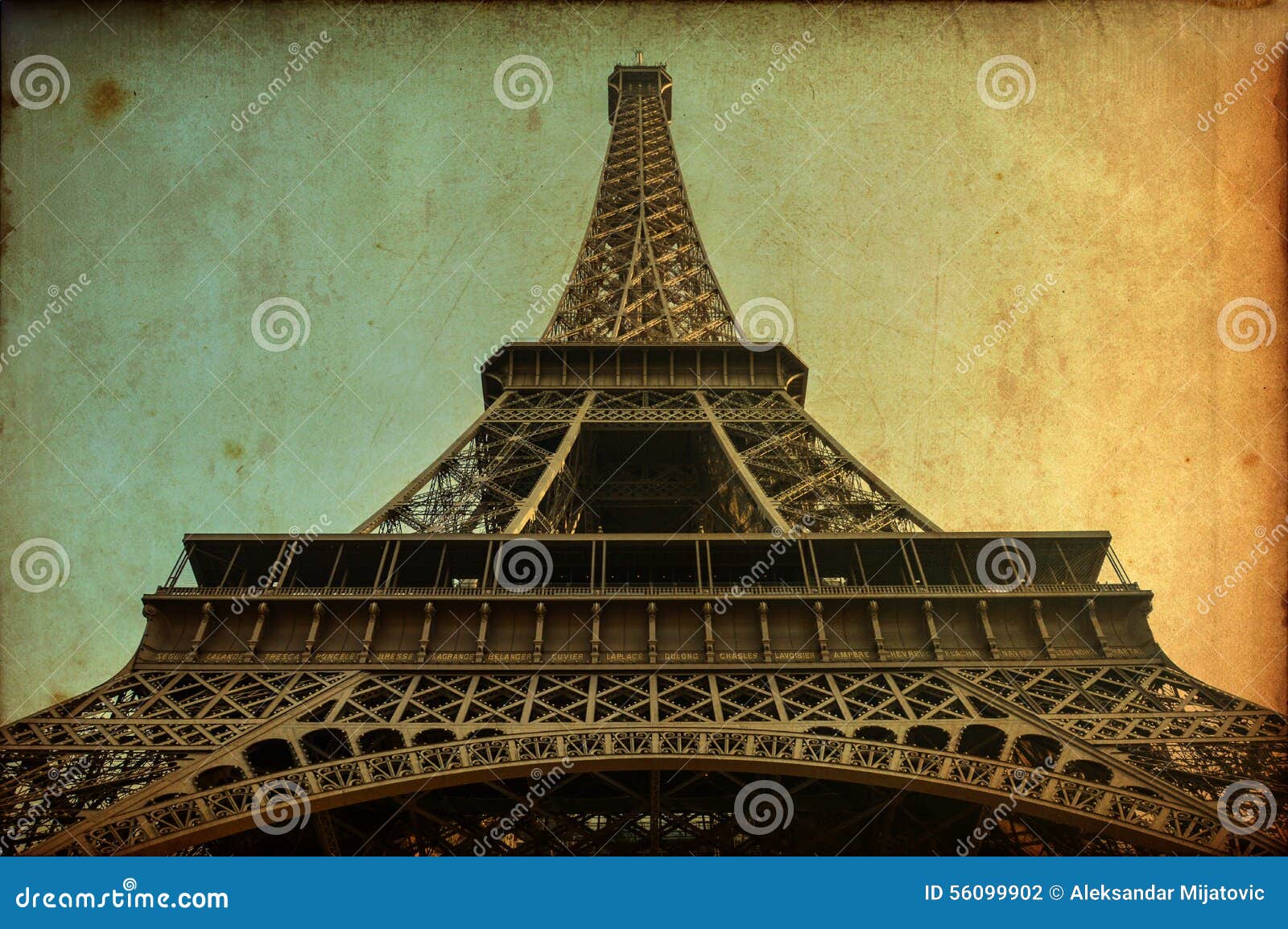 Eiffel Tower Vintage Postcard Stock Illustration - Illustration of ...