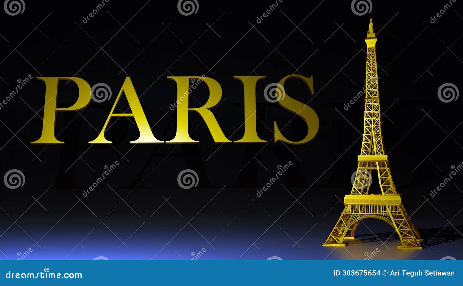 The Eiffel Tower with Word Paris Against a Black Background Stock ...