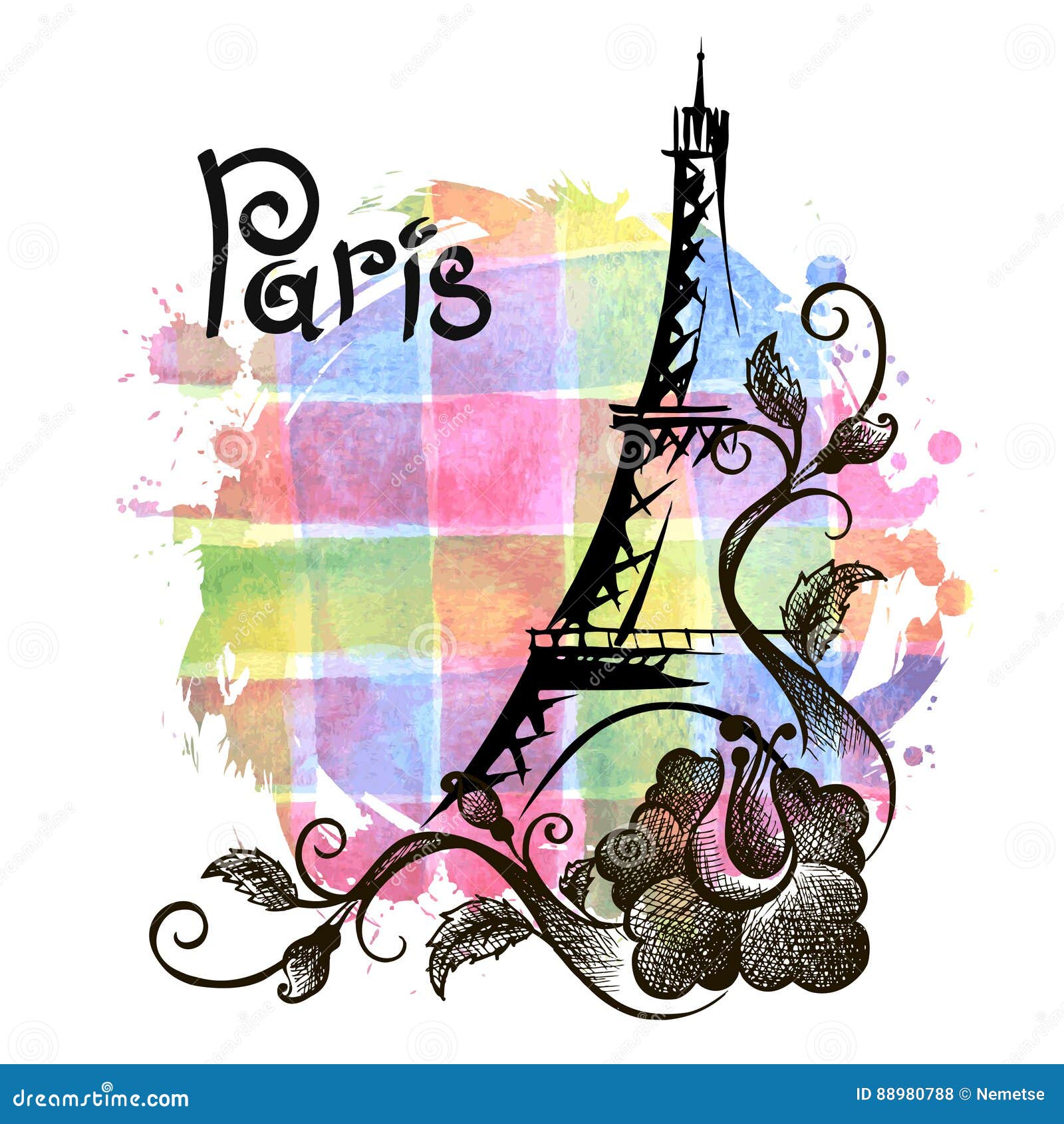 Eiffelturm, Paris-Hand Gezeichnet Vektor Abbildung - Illustration von ...