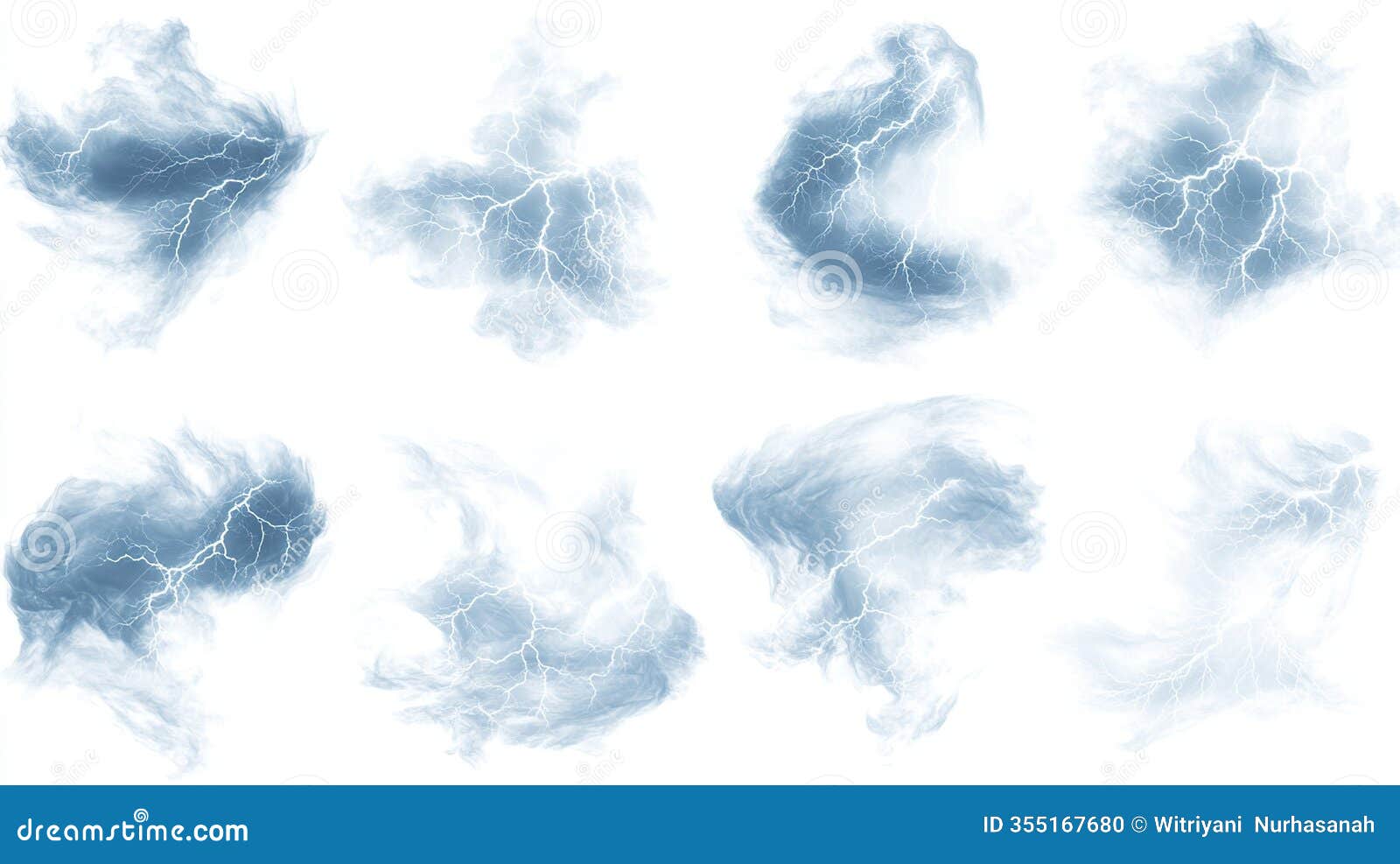 Eight Abstract Lightning Cloud Designs, Isolated on White Stock ...