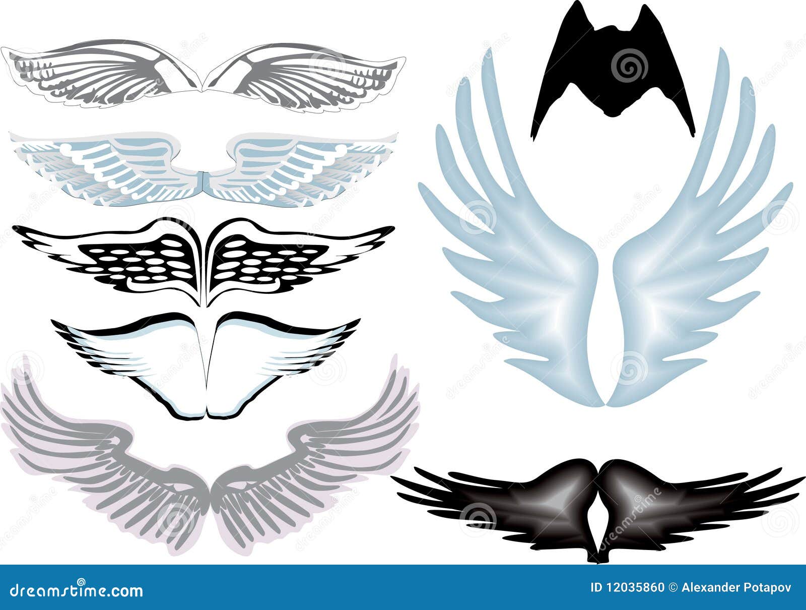 Eight angel wings stock vector. Illustration of ornate - 12035860