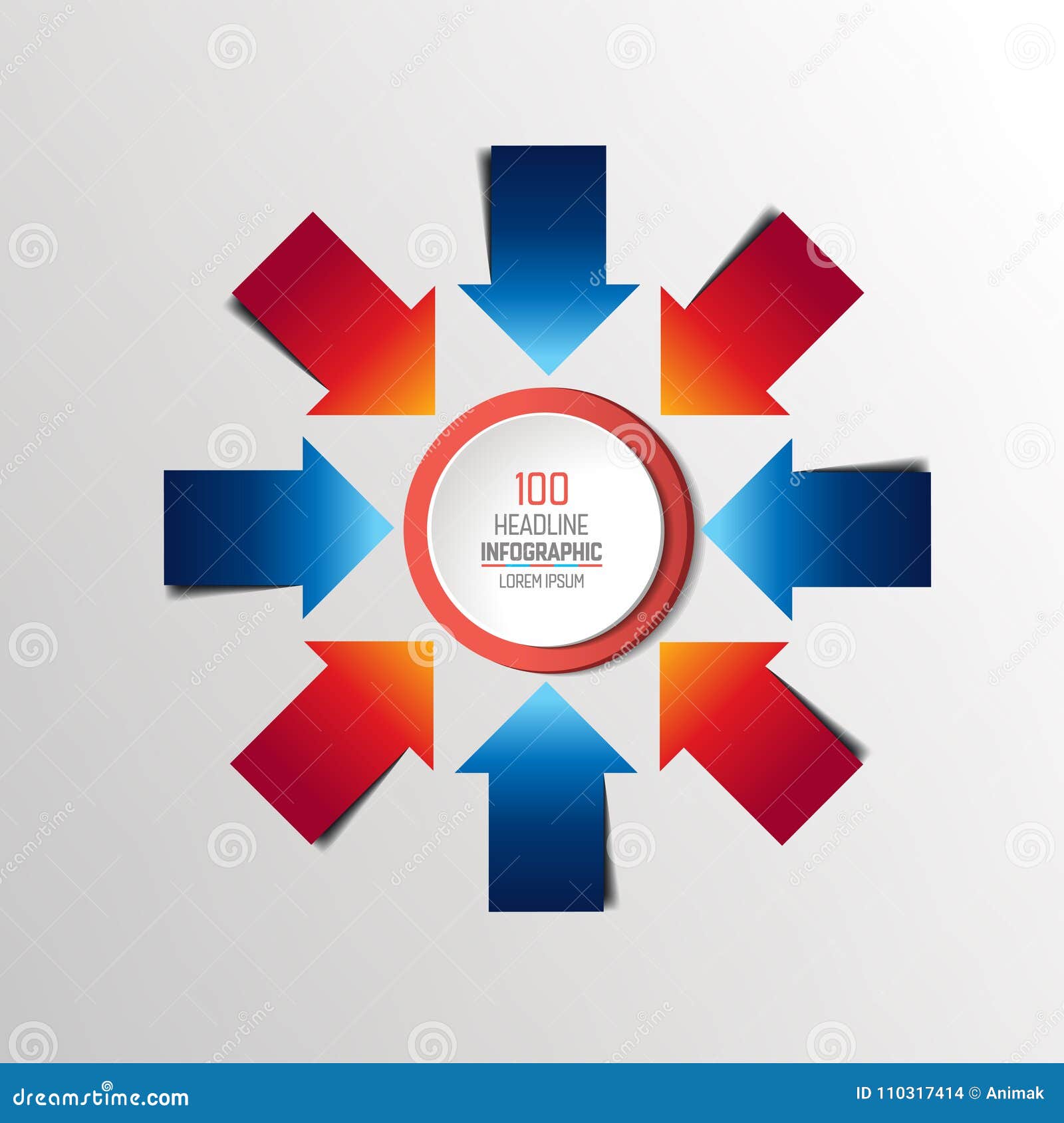 Eight Arrows Merging Into One Point. Infographics Chart, Scheme. Vector ...