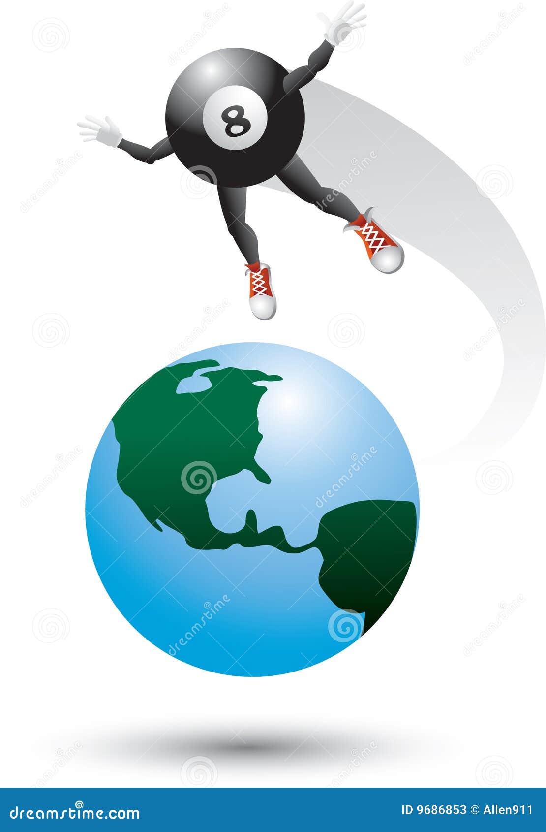 Eight Ball Character on Top of World Stock Vector - Illustration of ...