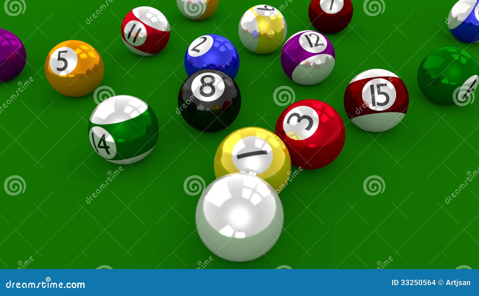 Eight Ball Pool Game - Balls Scattered after Break Shot Stock ...