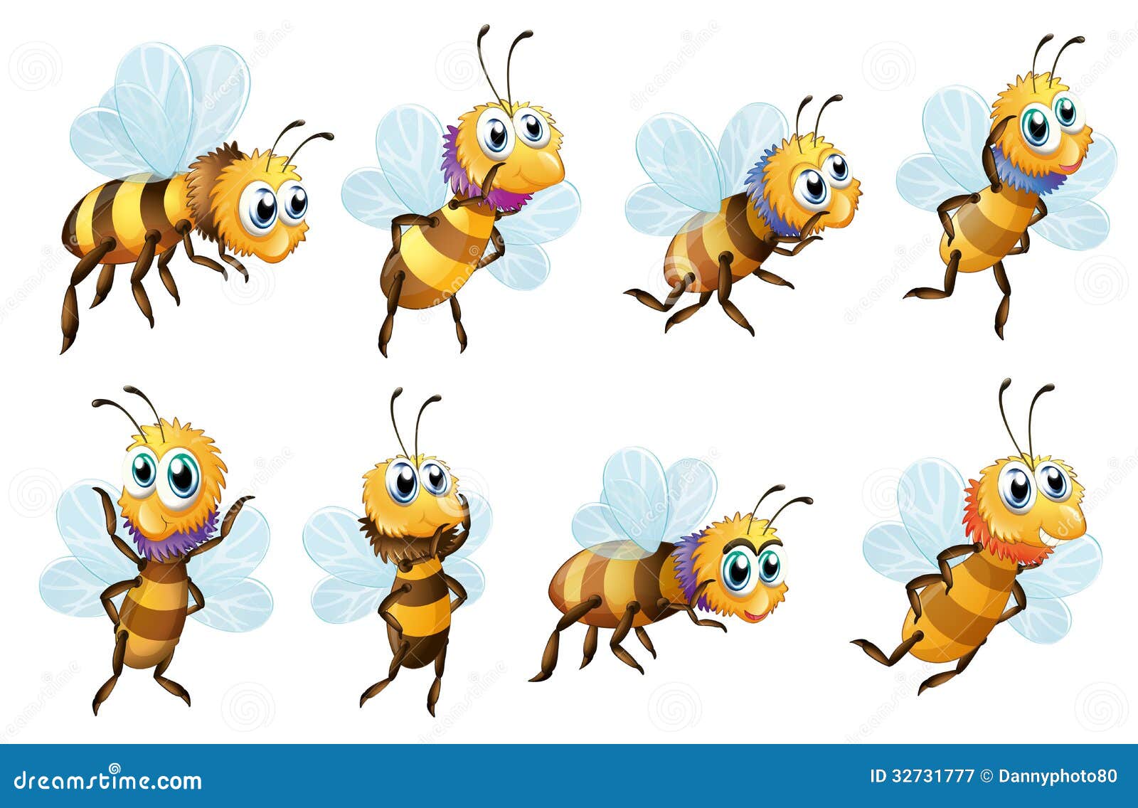 Eight Bees In Different Positions Royalty Free Stock Photography ...