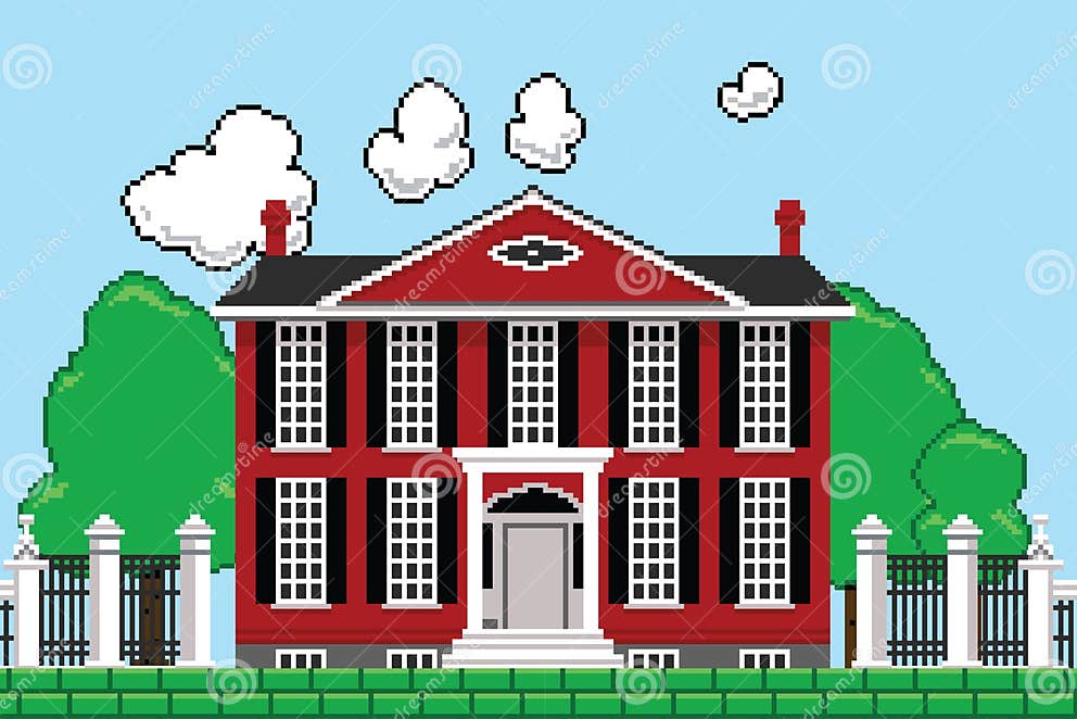 Eight Bit Mansion stock illustration. Illustration of fence - 22382449