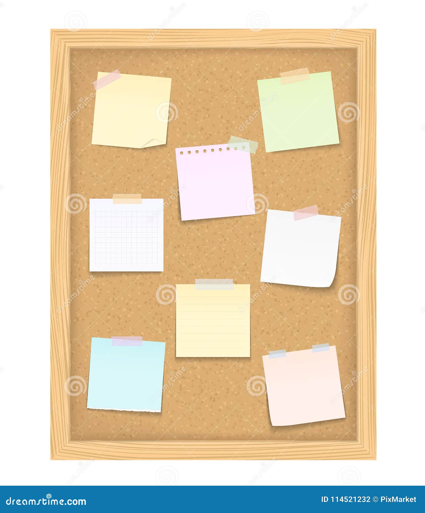 Paper Notes on Bulletin Board Stock Vector - Illustration of ripped ...