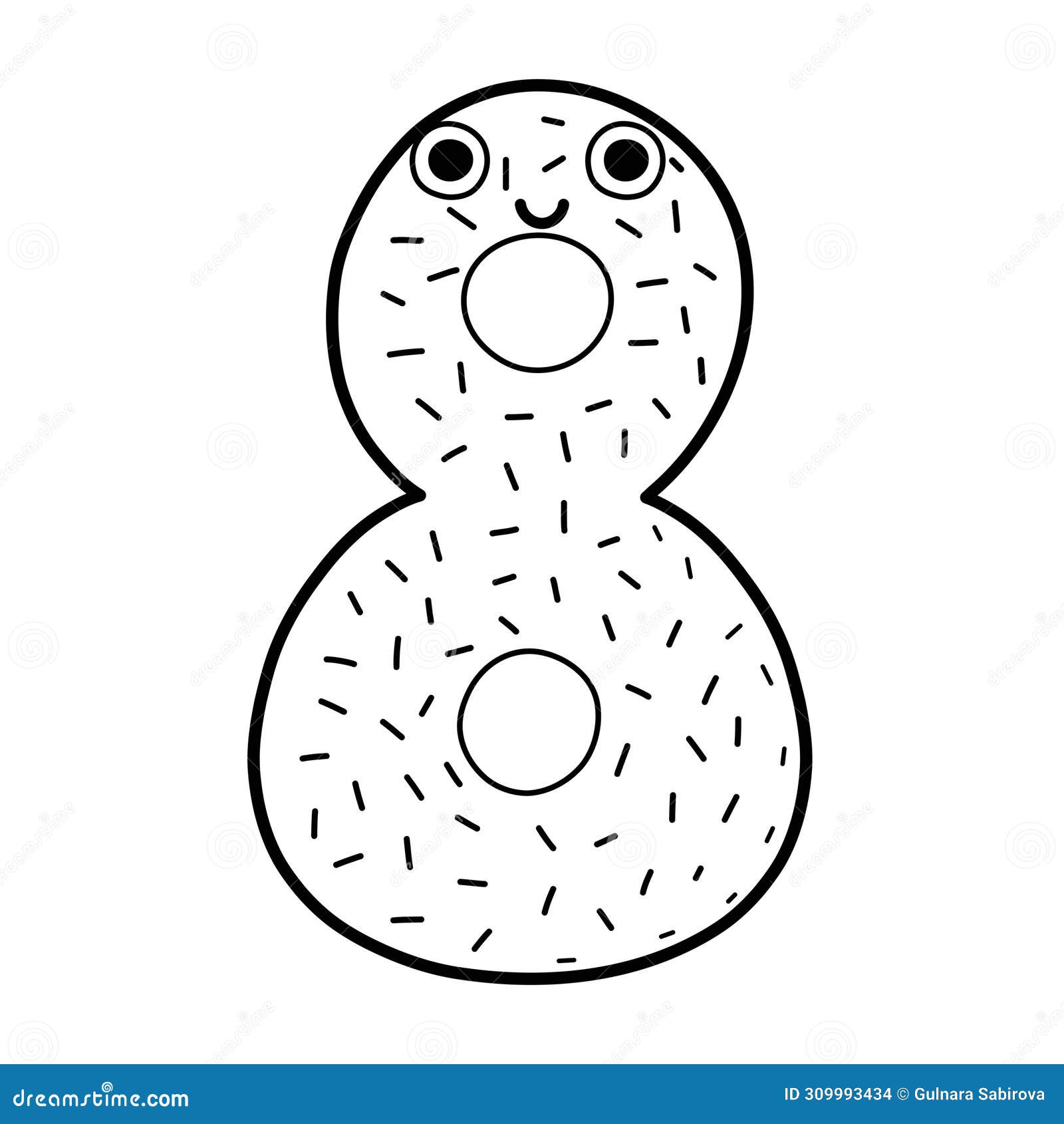Cute Number Eight Character for Kids in Outline. Leaning Numbers for ...