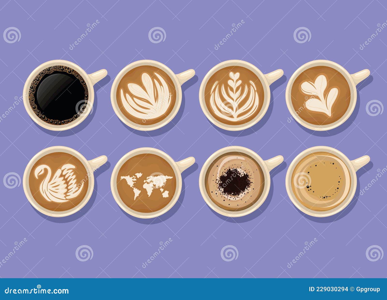 Eight coffee cups stock vector. Illustration of espresso - 229030294