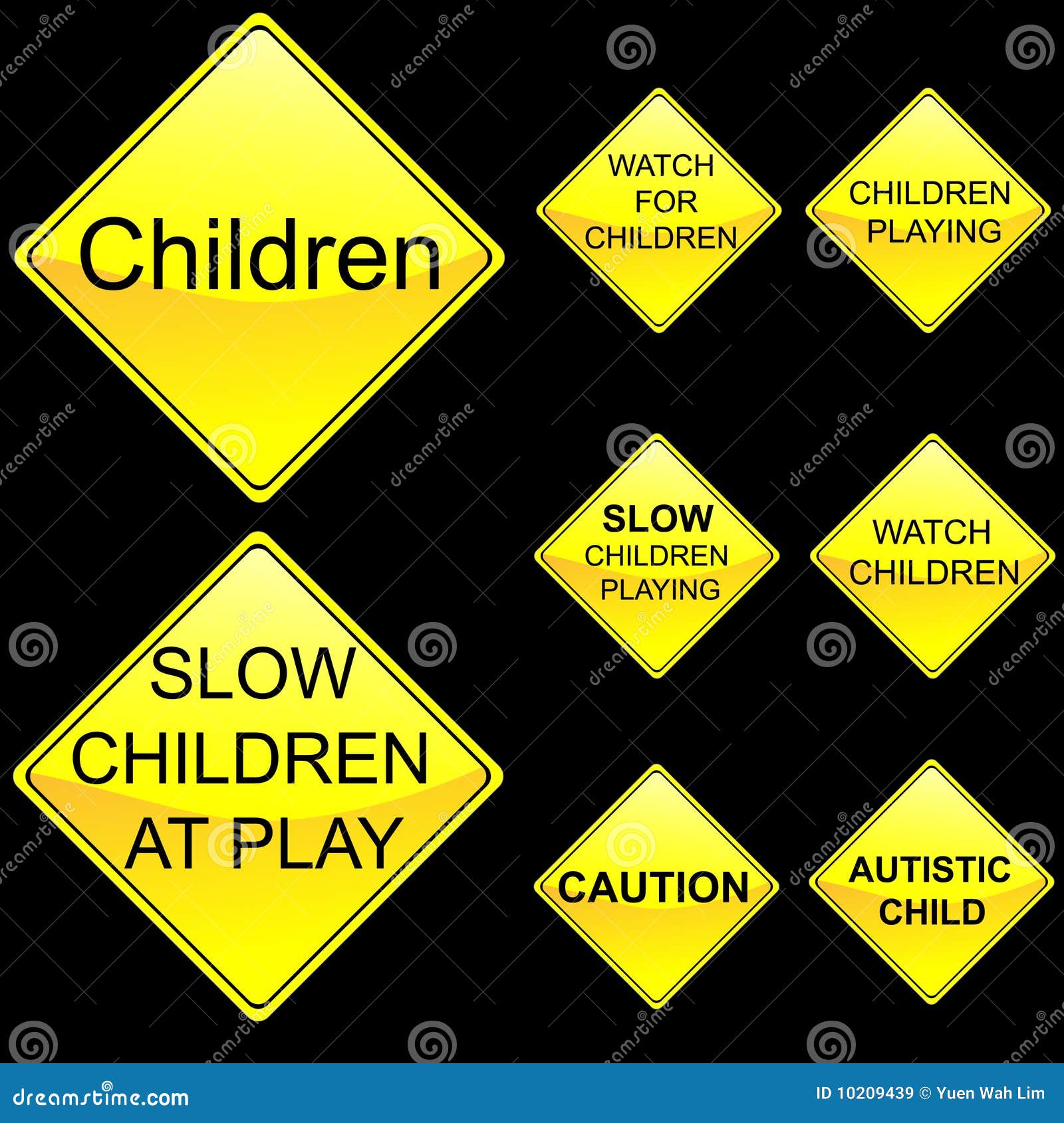 Eight Diamond Shape Yellow Road Signs Set 3 Vector Illustration ...