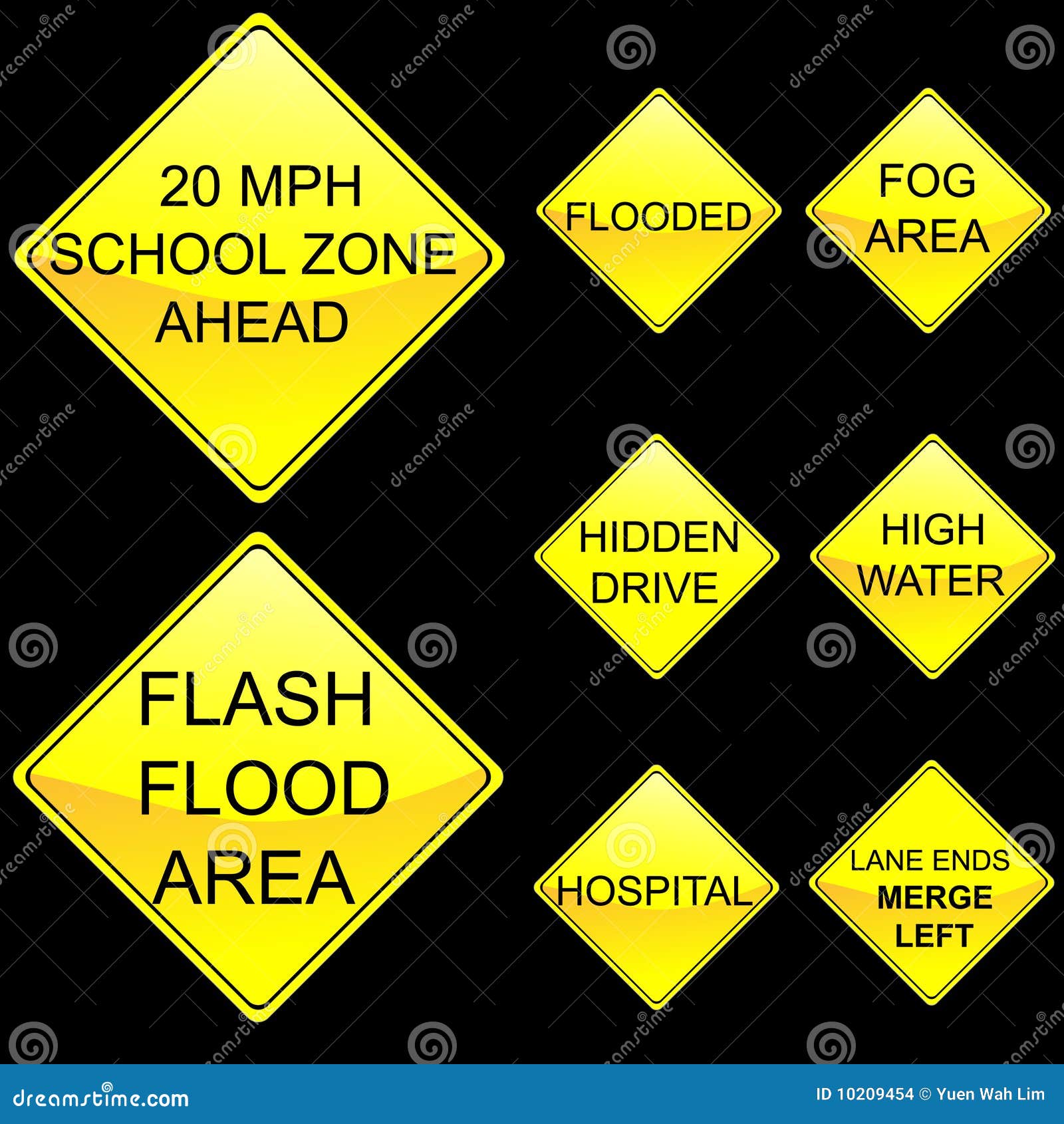 Eight Diamond Shape Yellow Road Signs Set 3 Vector Illustration ...