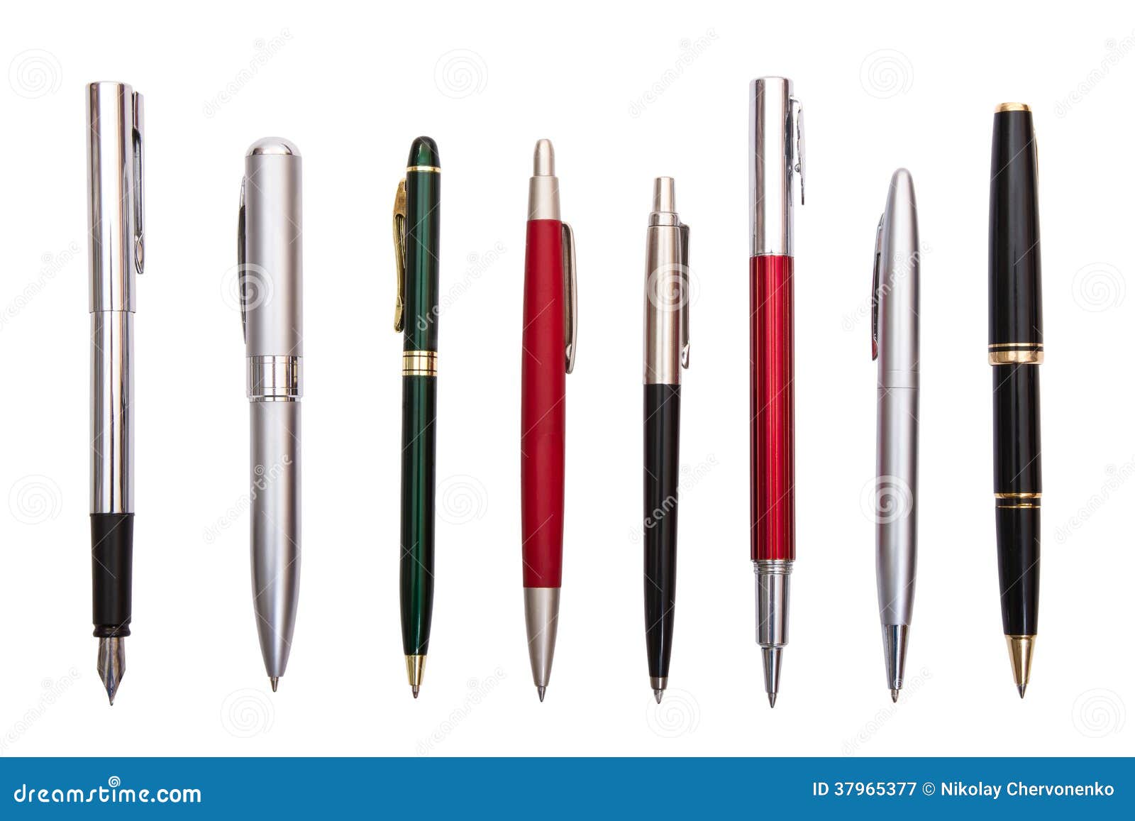 Eight different pens stock image. Image of style, metal - 37965377