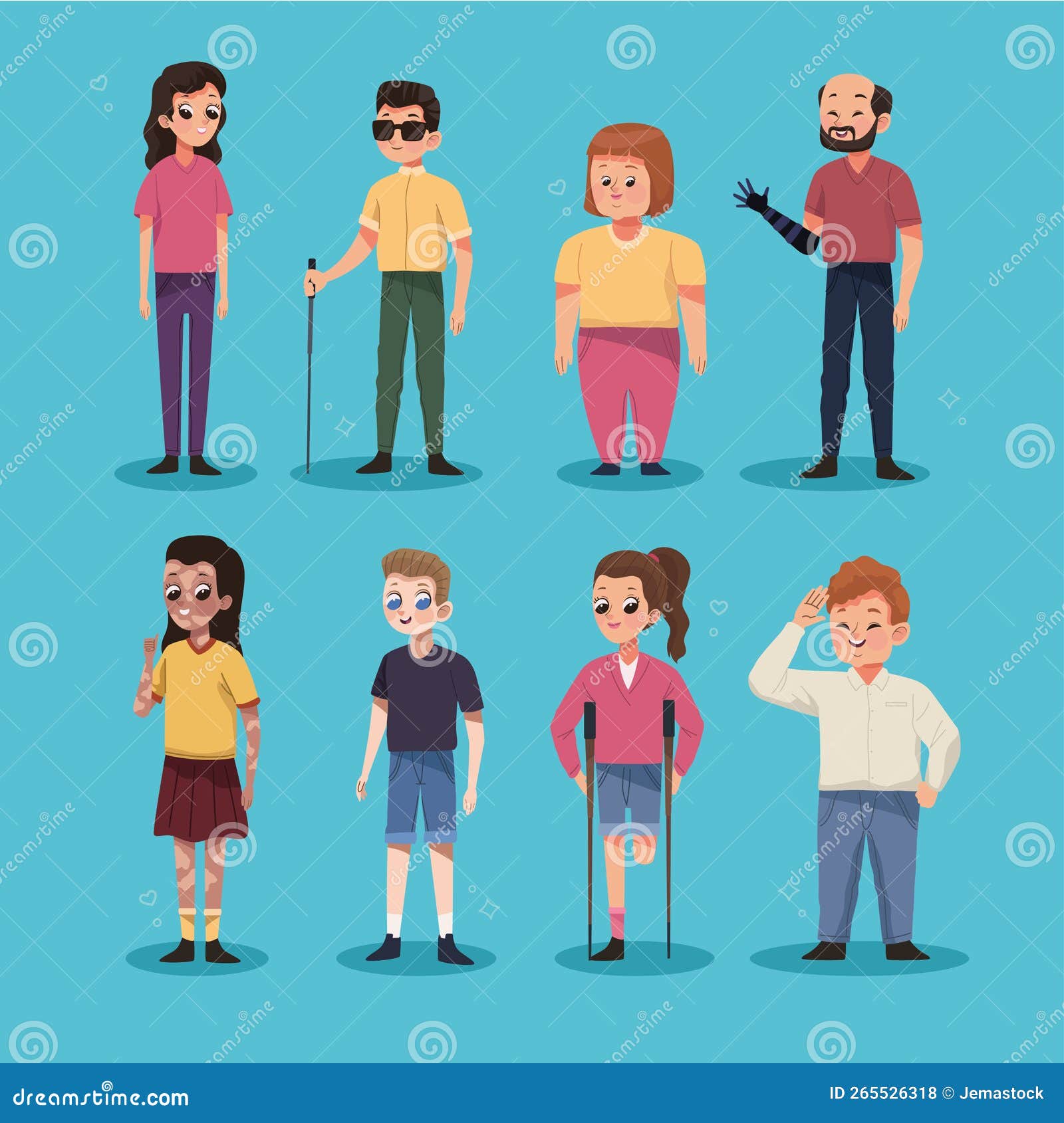 Eight Disability Kids Characters Vector Illustration | CartoonDealer ...