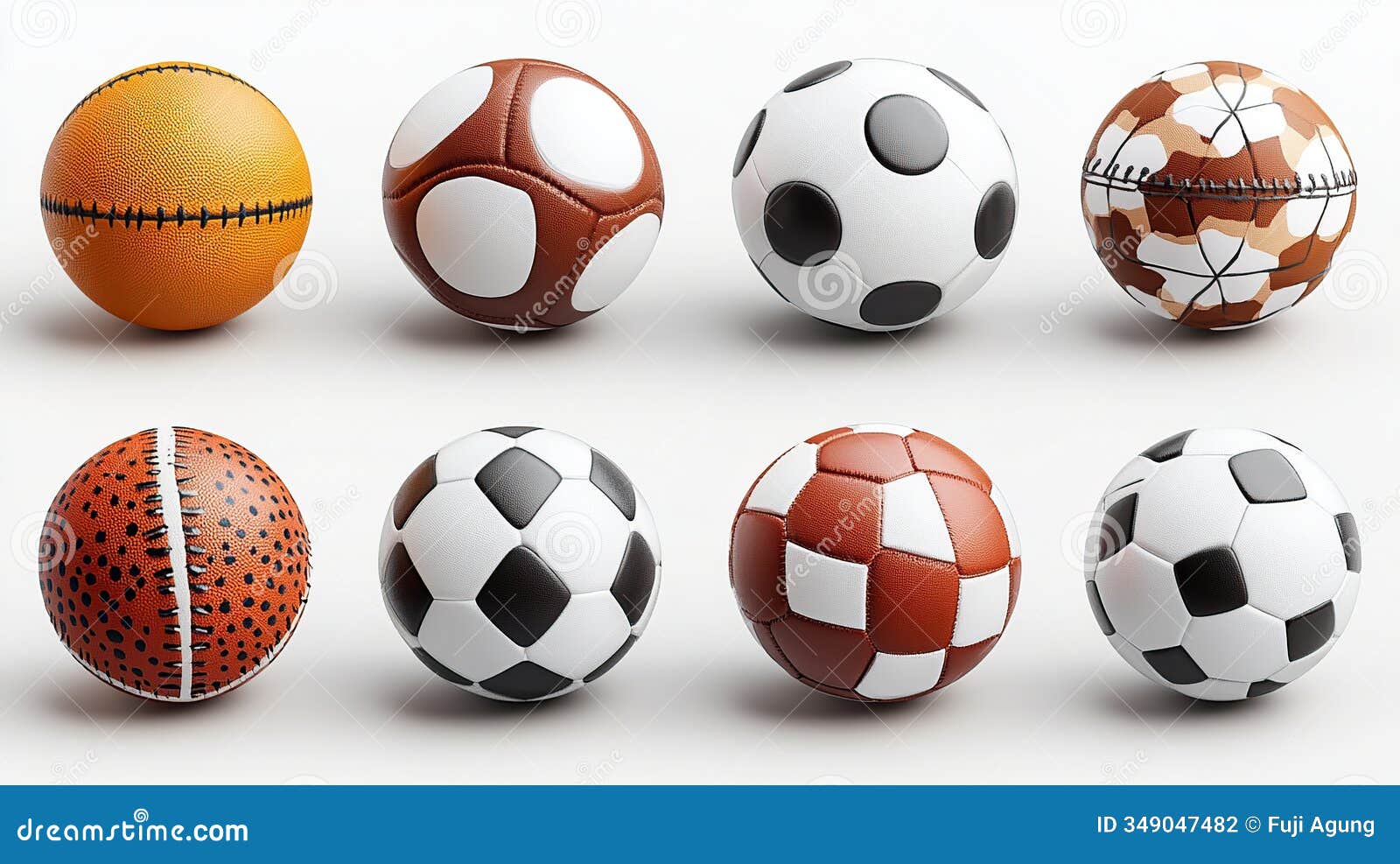Eight Diverse Sports Balls Arranged in Two Rows on a White Background ...