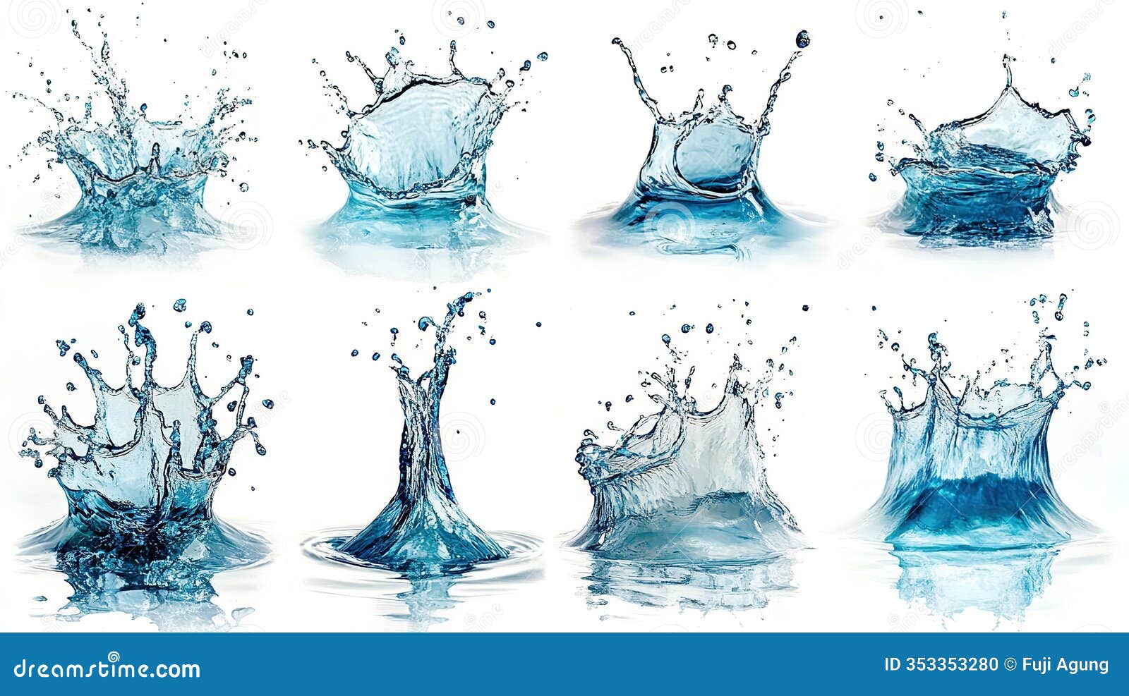 Eight Diverse Water Splash Images on White Background, Perfect for ...