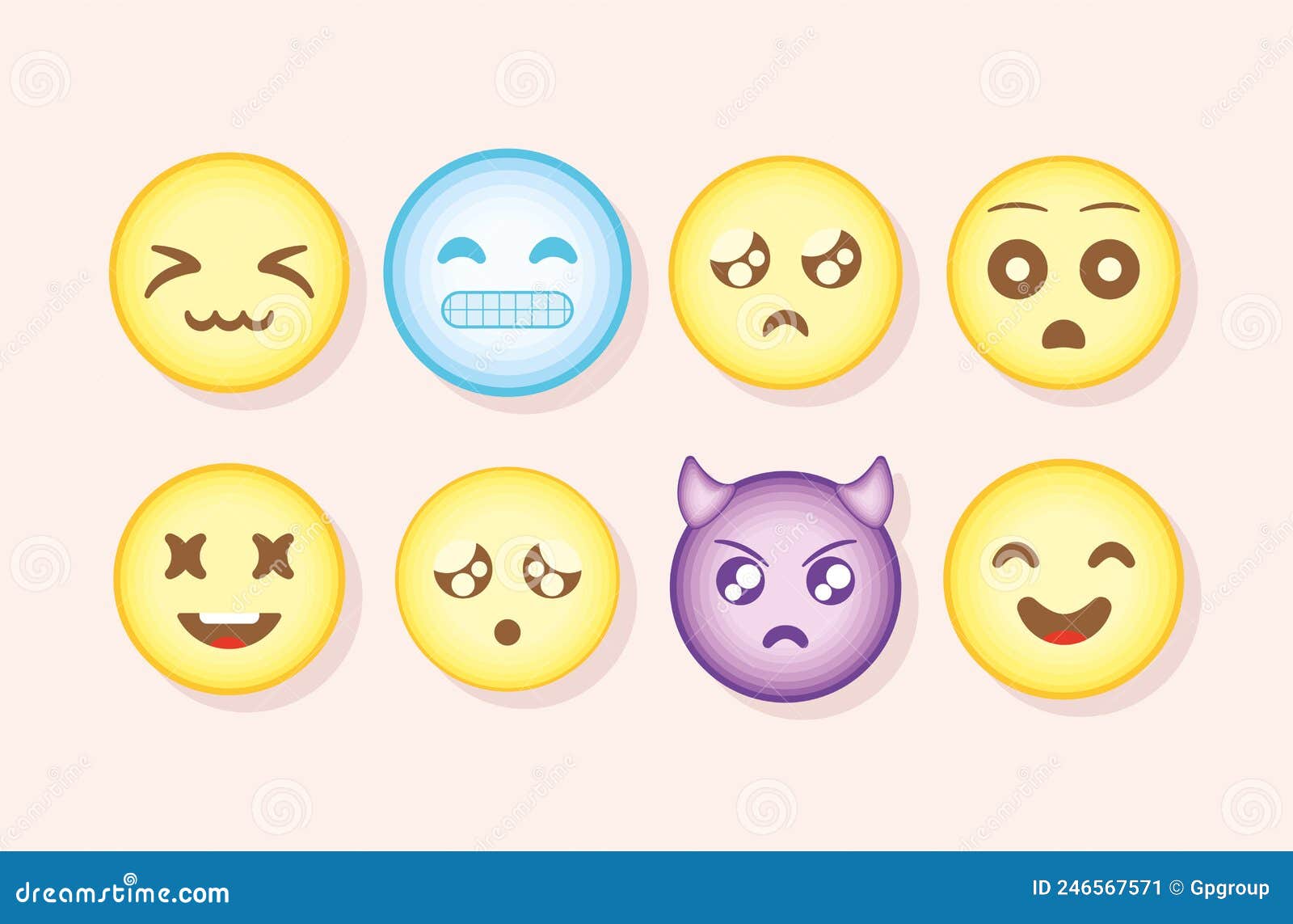 Eight emoji expressions stock vector. Illustration of surprised - 246567571