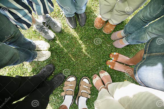 Eight friends stand stock image. Image of people, circle - 2569221