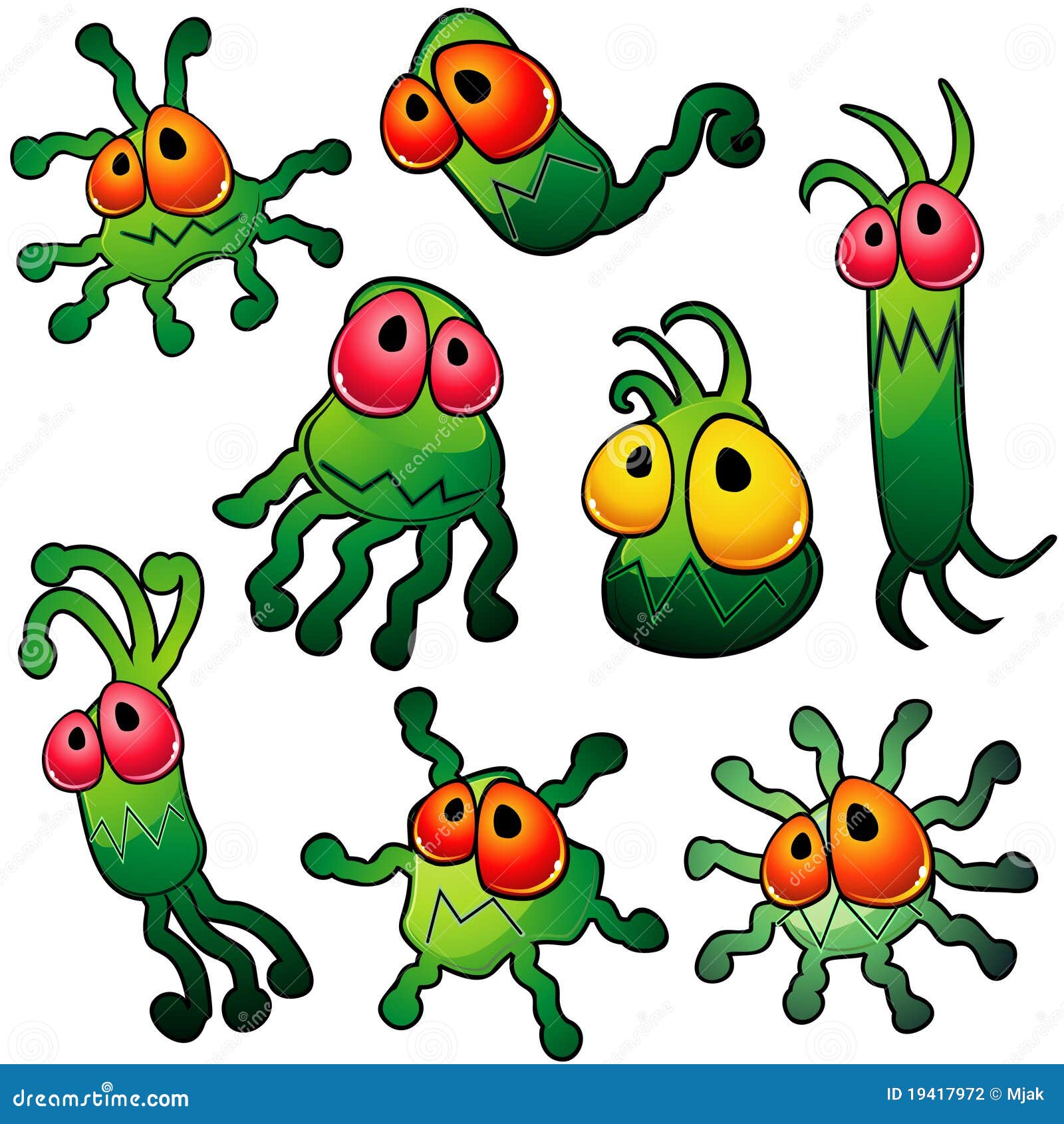 Eight Green Germs with Tentacles Stock Vector - Illustration of hygiene ...