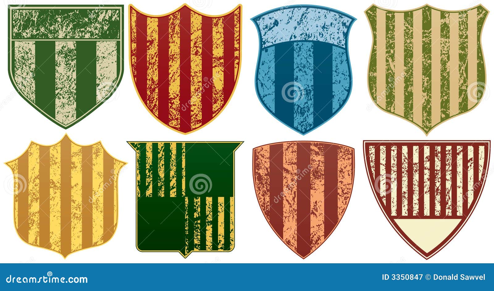 Eight Grunge Striped Shields Stock Vector - Illustration of worn, messy ...