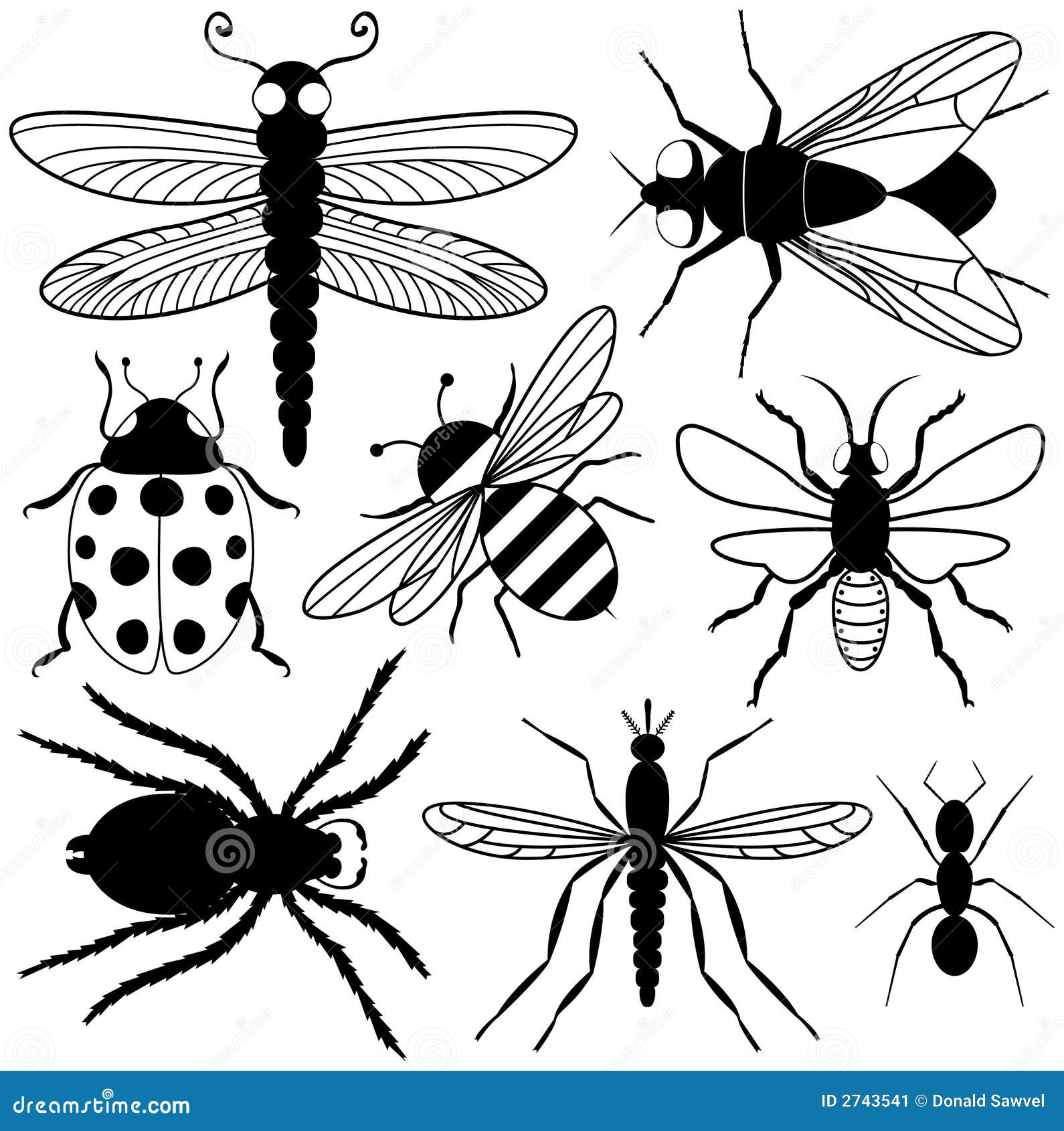 Eight Insect Silhouettes stock vector. Illustration of insect - 2743541