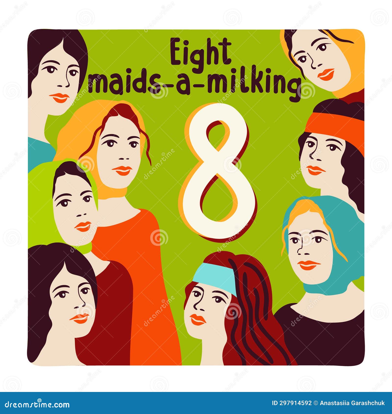 Eight Maids A Milking Twelve Days Of Christmas Stock Vector