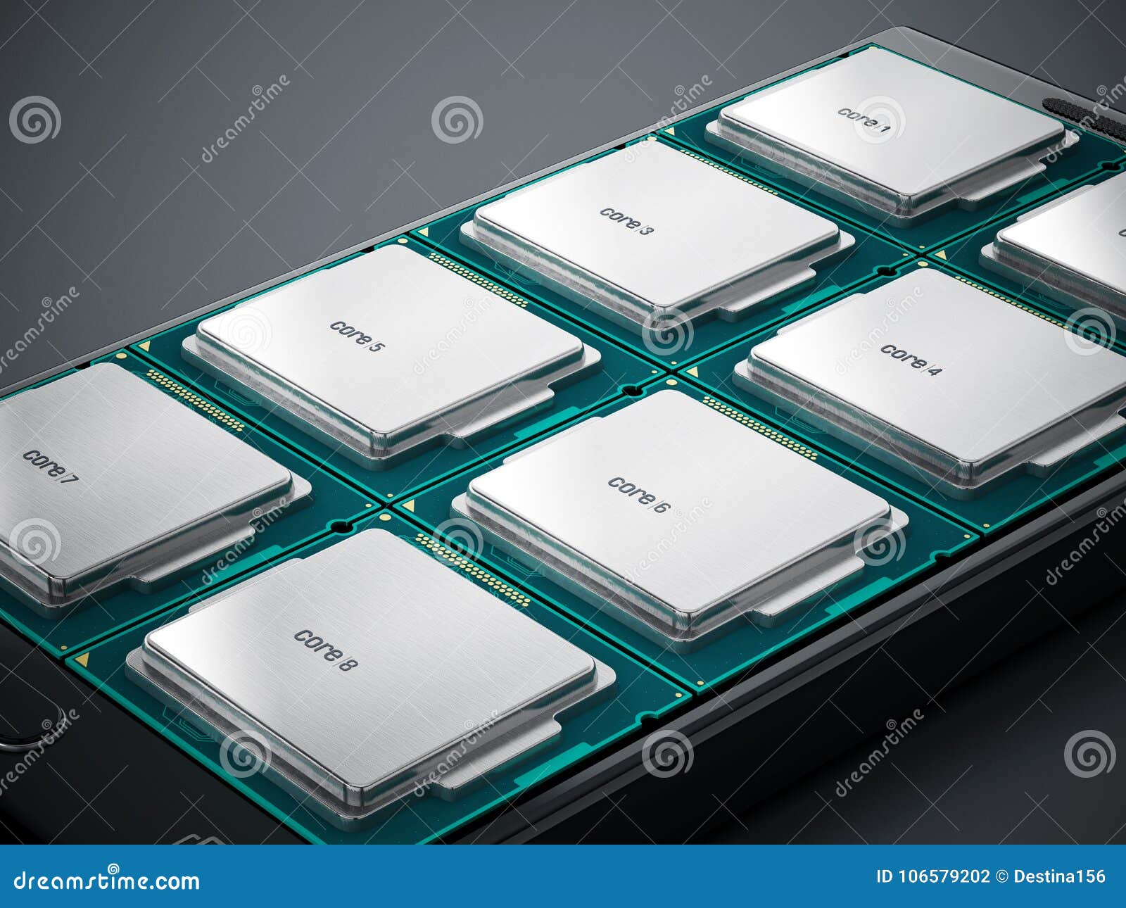 Eight Microprocessor Cores on Smartphone. 3D Illustration Stock ...