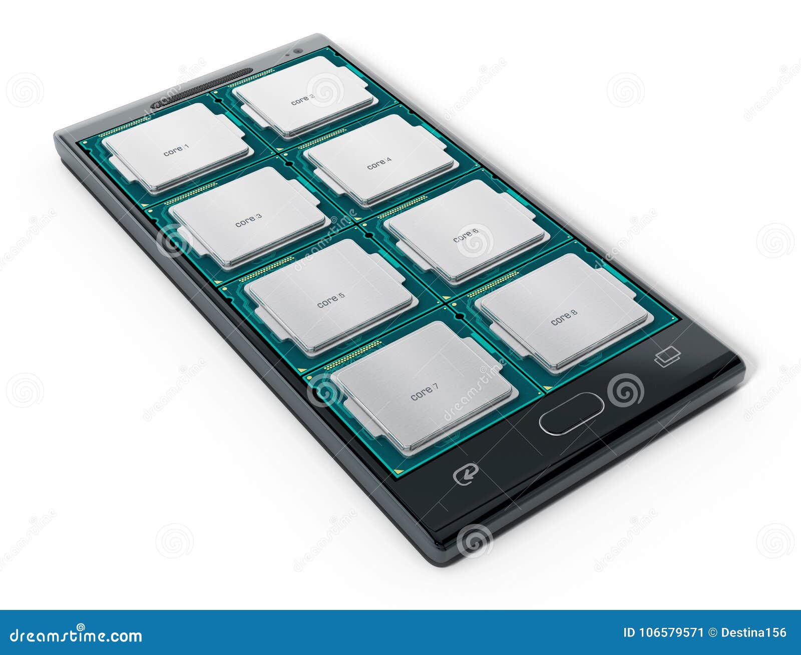 Eight Microprocessor Cores on Smartphone. 3D Illustration Stock ...