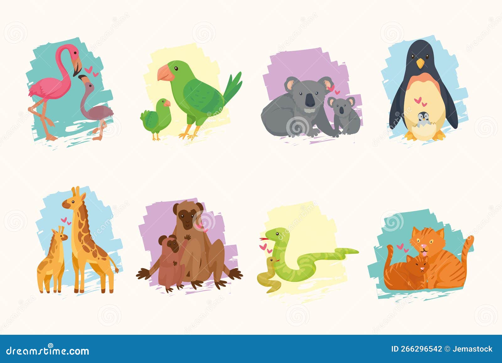 Eight Mothers and Babies Animals Stock Vector - Illustration of young ...