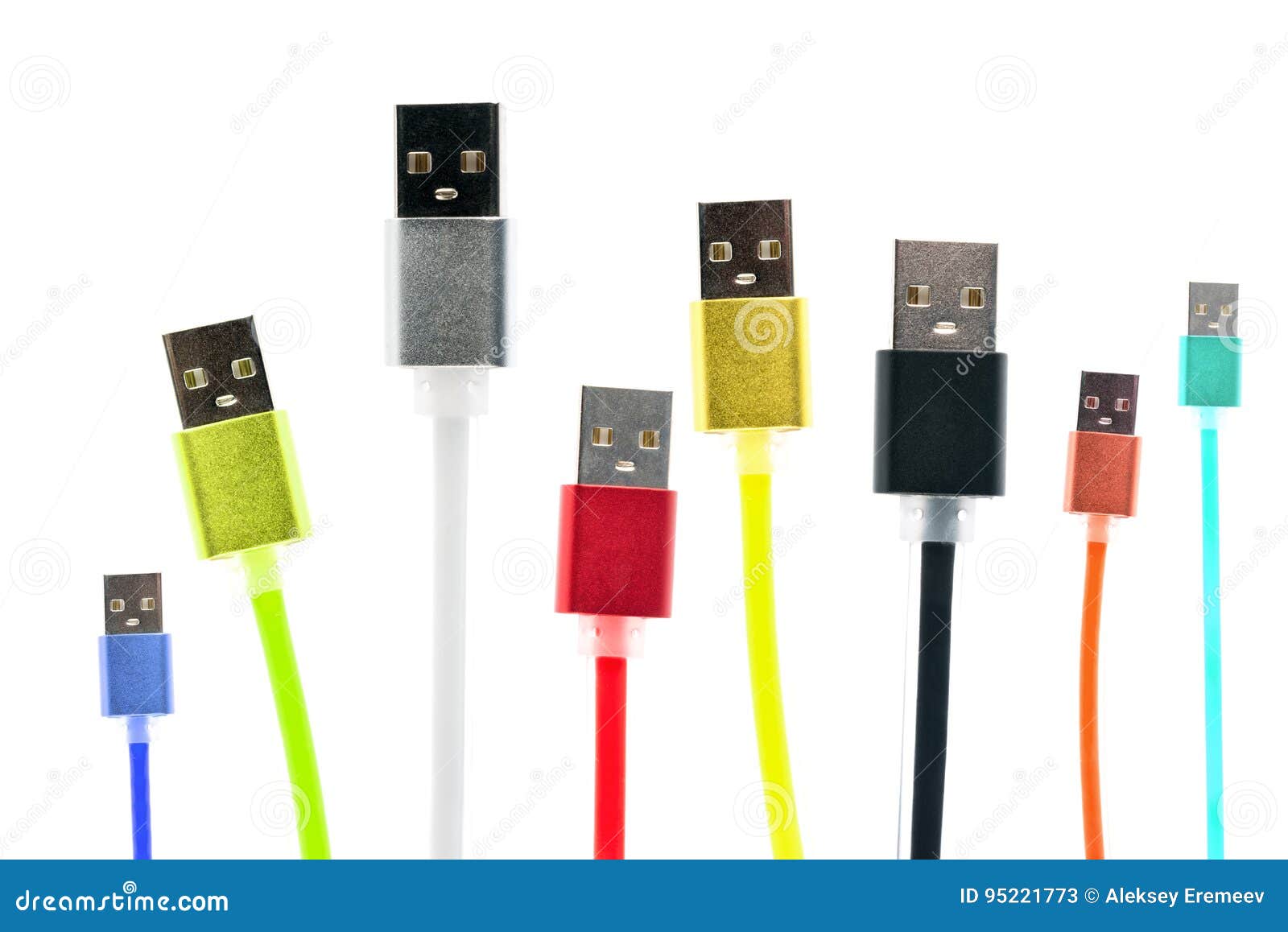 Eight Multicolored Usb Cables are Arranged Vertically, on a White ...