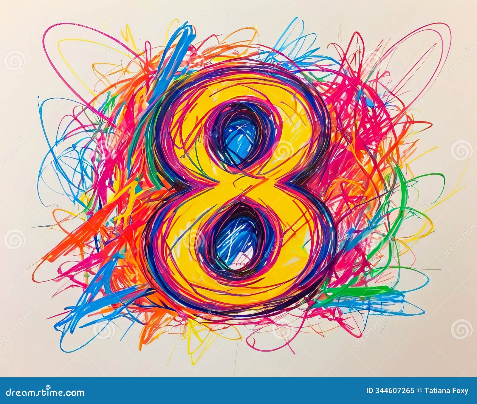Eight 8 Number in Chaotic Wax Crayon Drawing Style Stock Image - Image ...