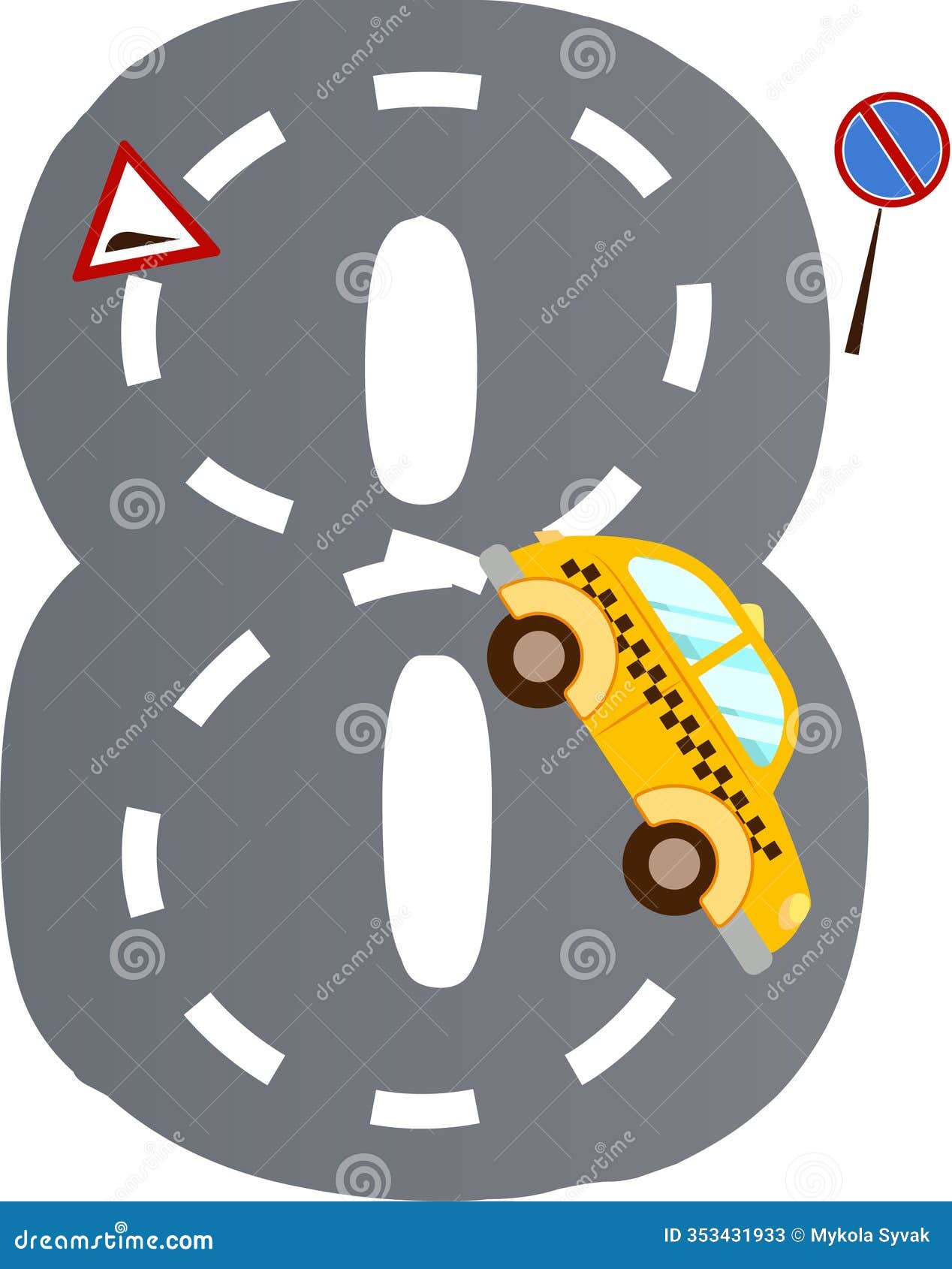 Eight Number with Road and Car for Children Stock Illustration ...