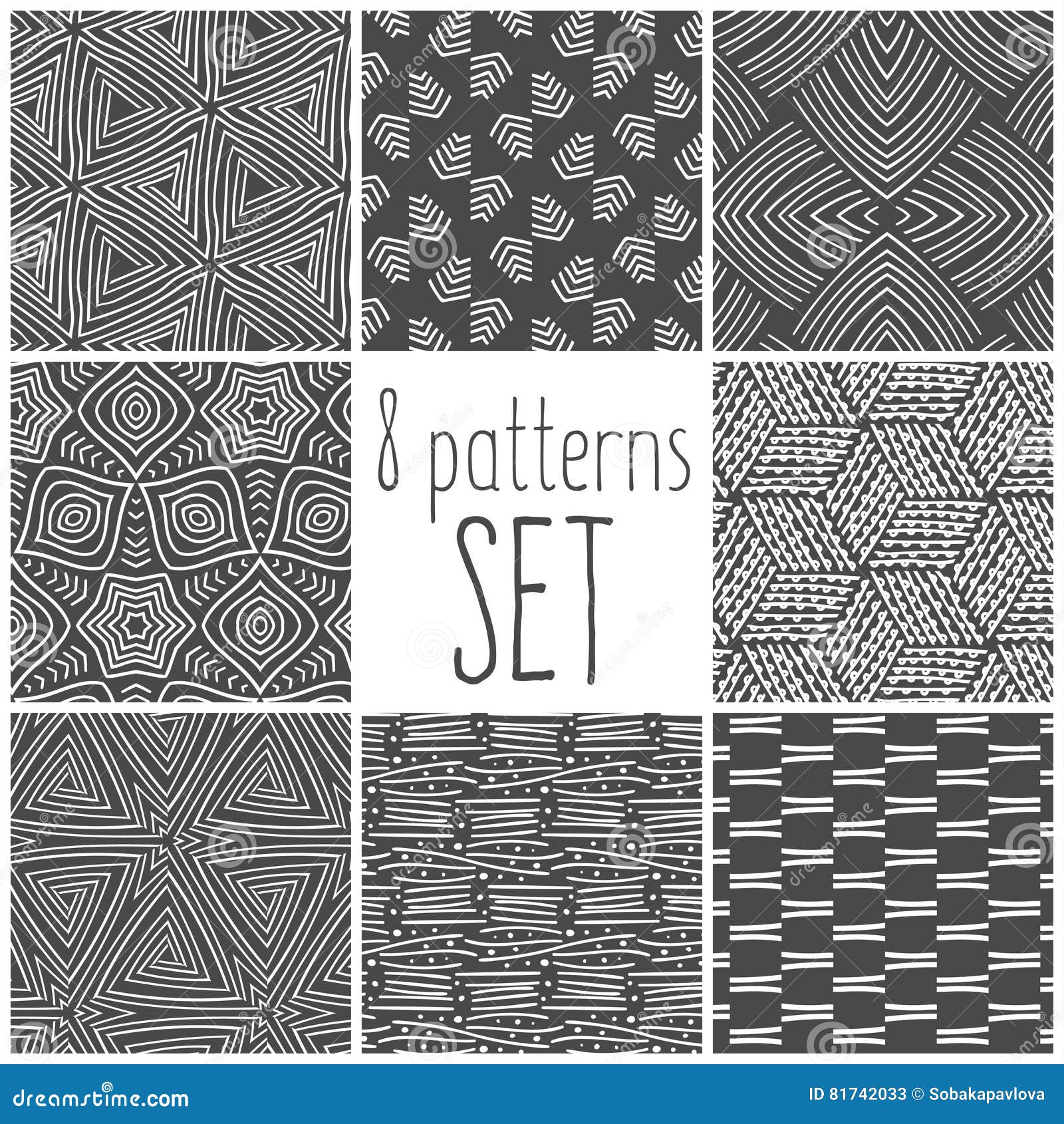 Eight Pattern Set, Doodle Patterns for Your Design. Stock Illustration ...