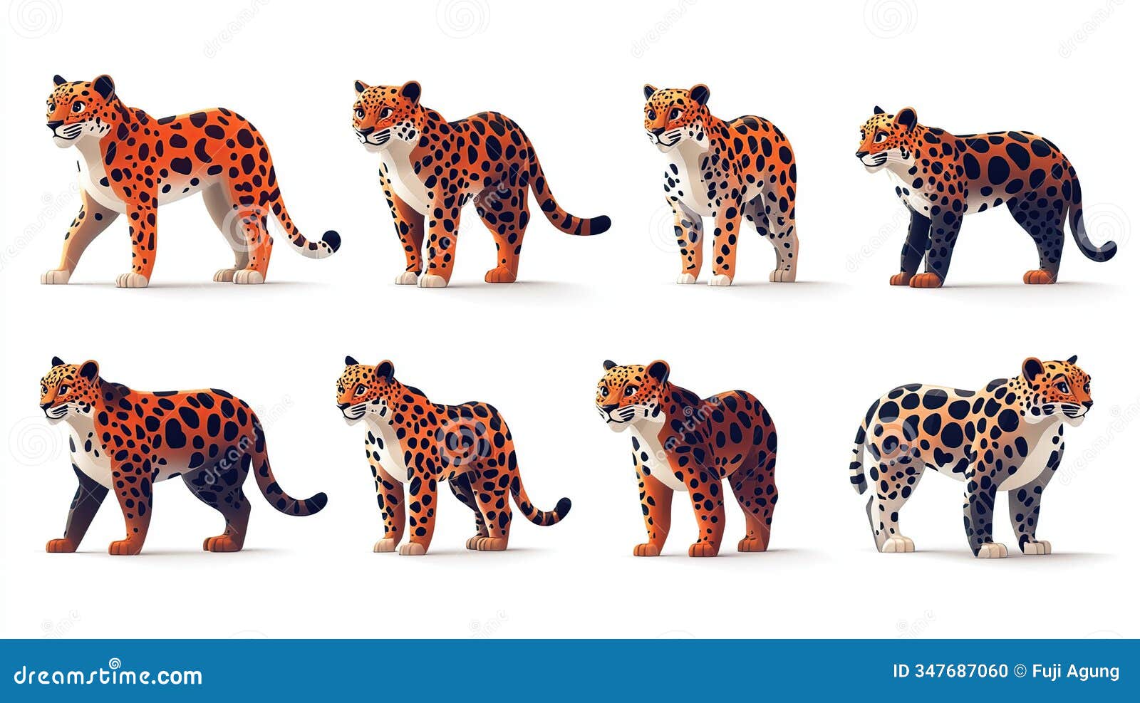 Eight Realistic Jaguar Illustrations in Various Poses and Colors ...