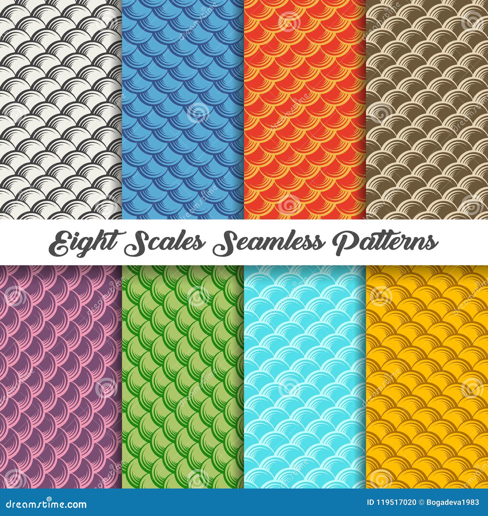 Eight Scales Seamless Patterns Stock Vector - Illustration of geometric ...