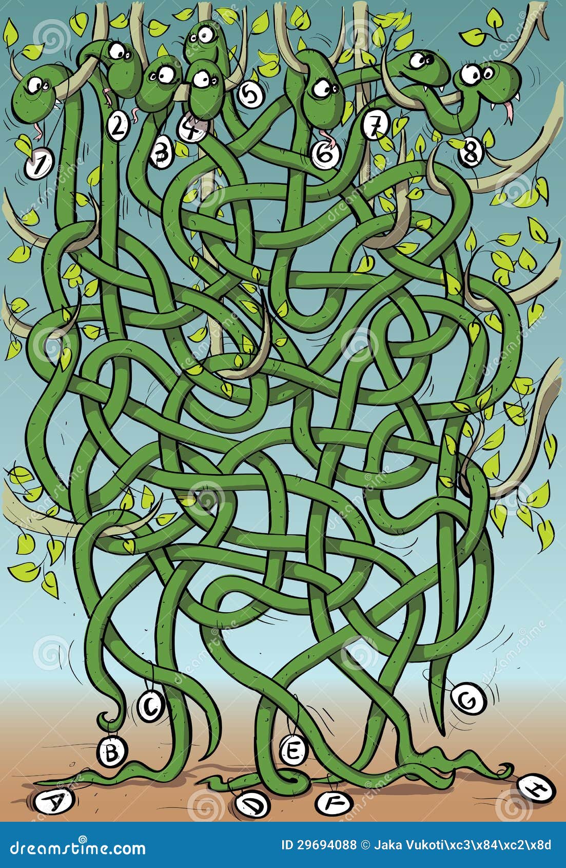 Eight Snakes Maze Game stock vector. Illustration of game - 29694088