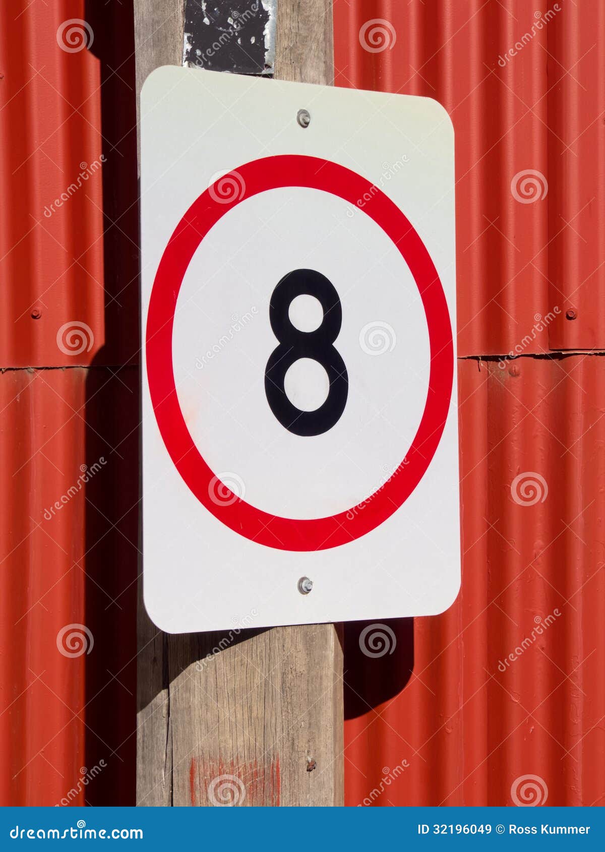 Eight Speed Restriction Sign On Red Corrugated Background Royalty-Free ...