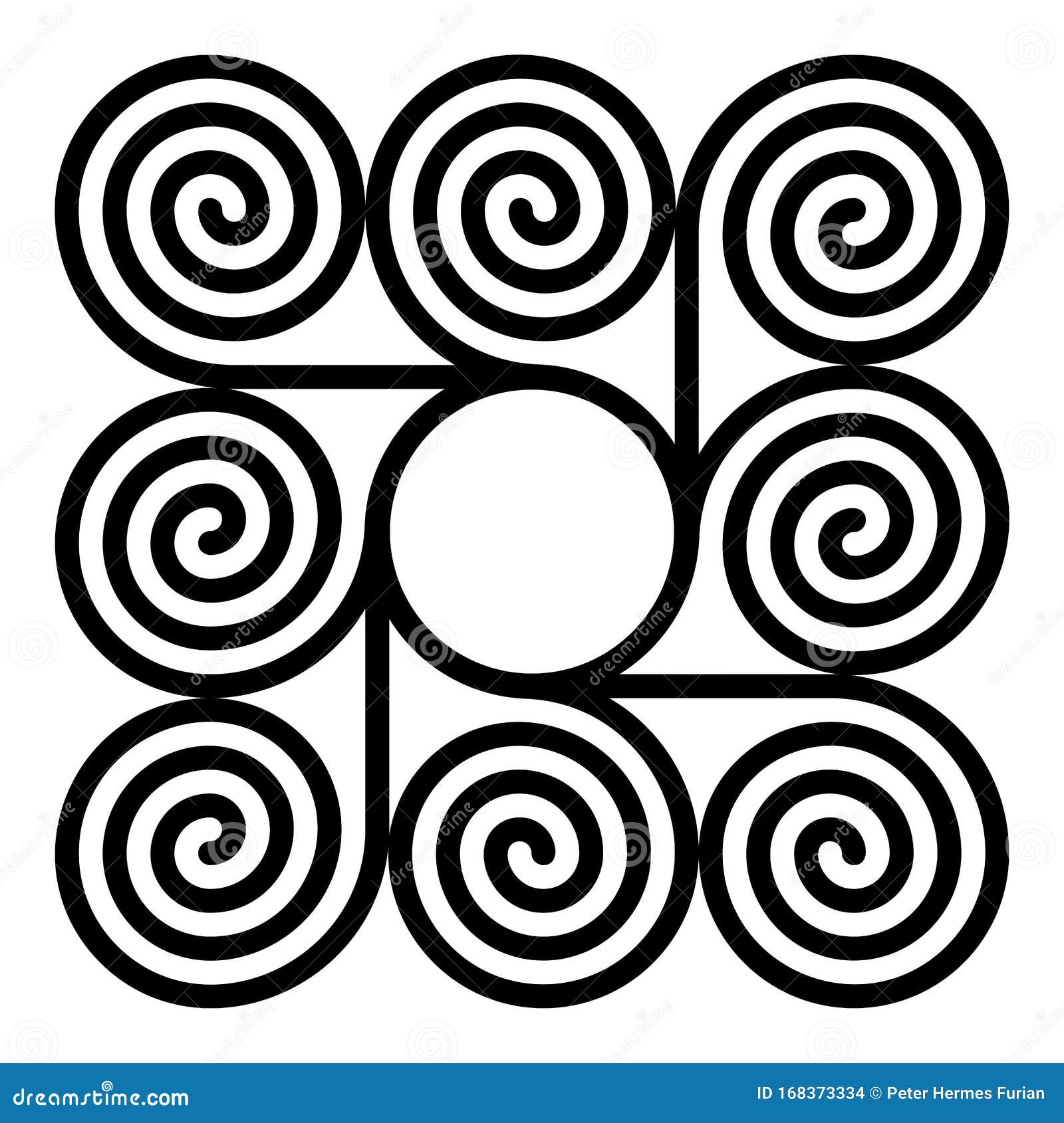 Eight Spirals Around Circle Forming Square Shaped Pattern Vector ...