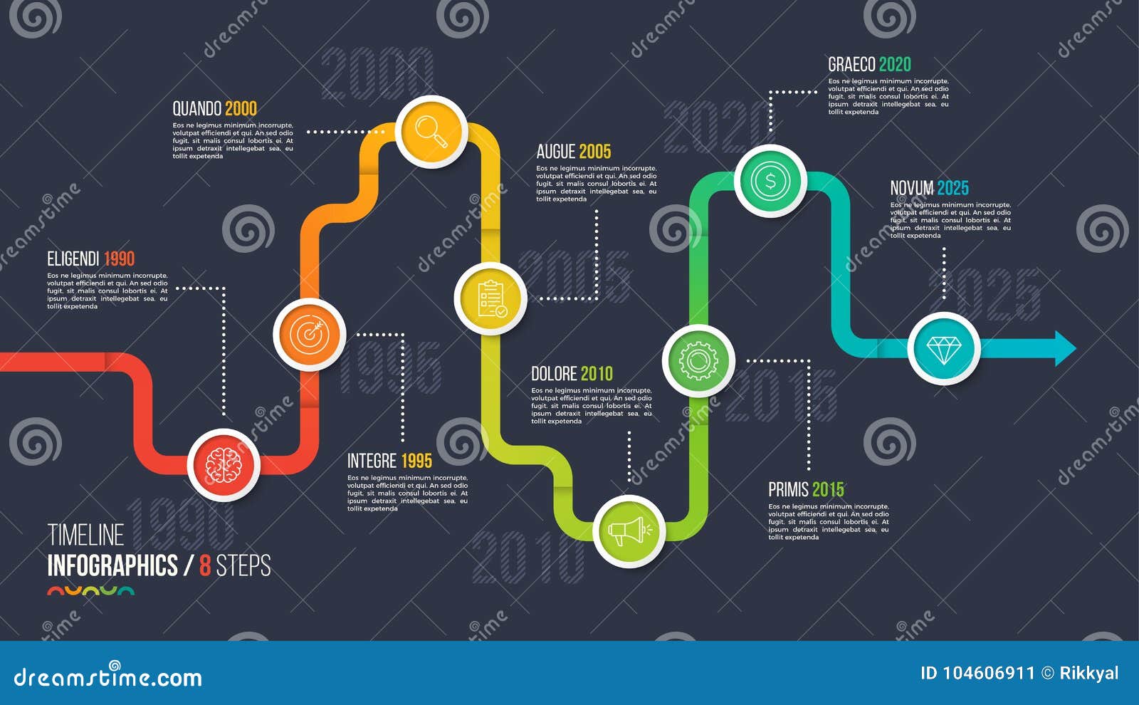 Eight Steps Timeline Or Milestone Infographic Chart. Cartoon Vector ...