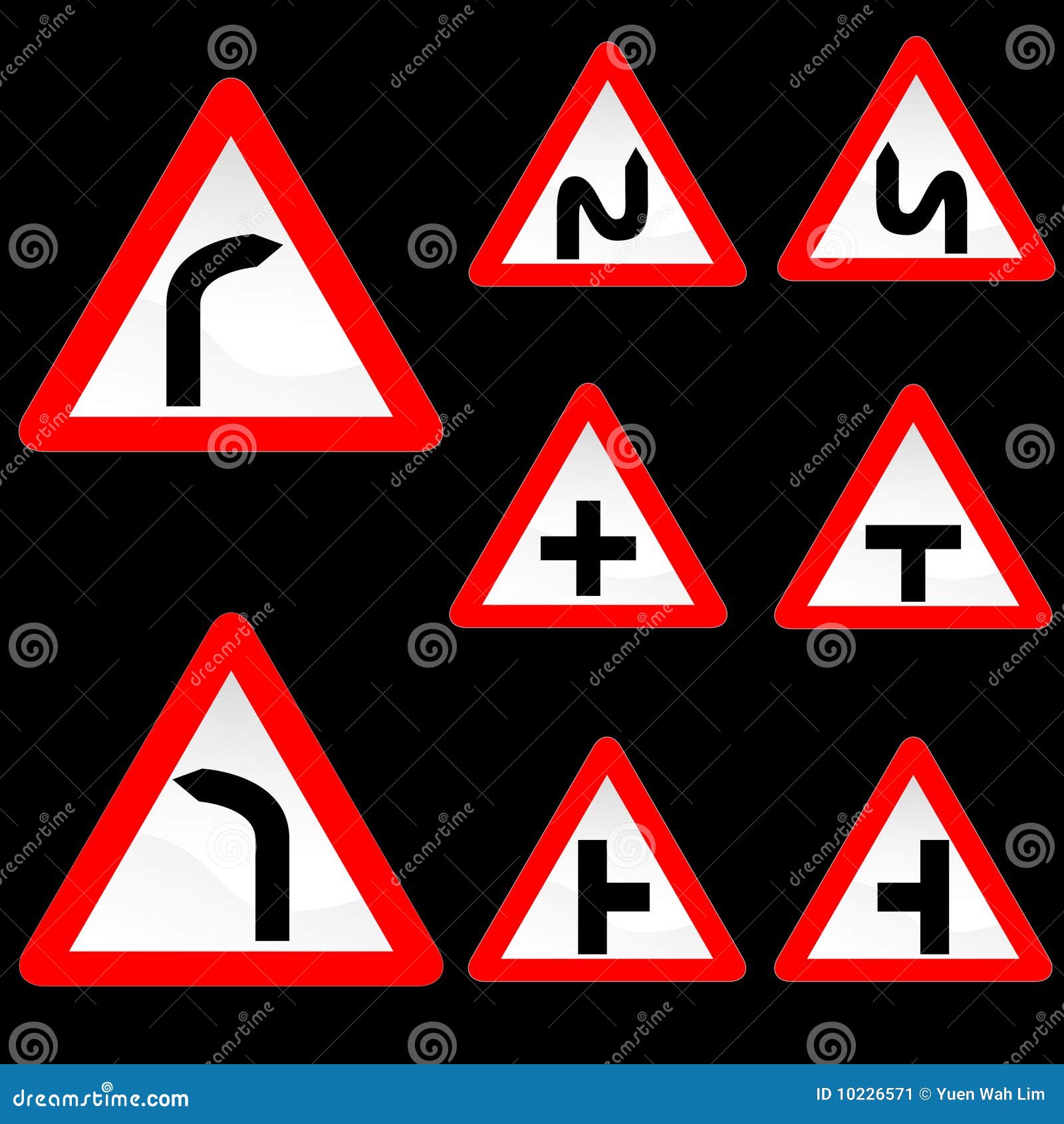 Eight Triangle Shape Red White Road Signs Set 1 Stock Vector ...