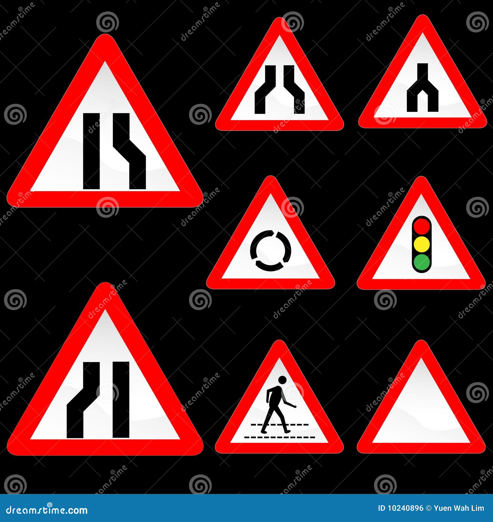 Eight Triangle Shape Red White Road Signs Set 3 Stock Vector ...