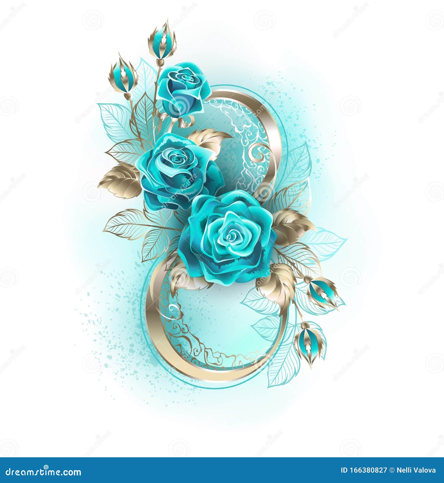 Eight with Turquoise Roses on White Background Stock Vector ...