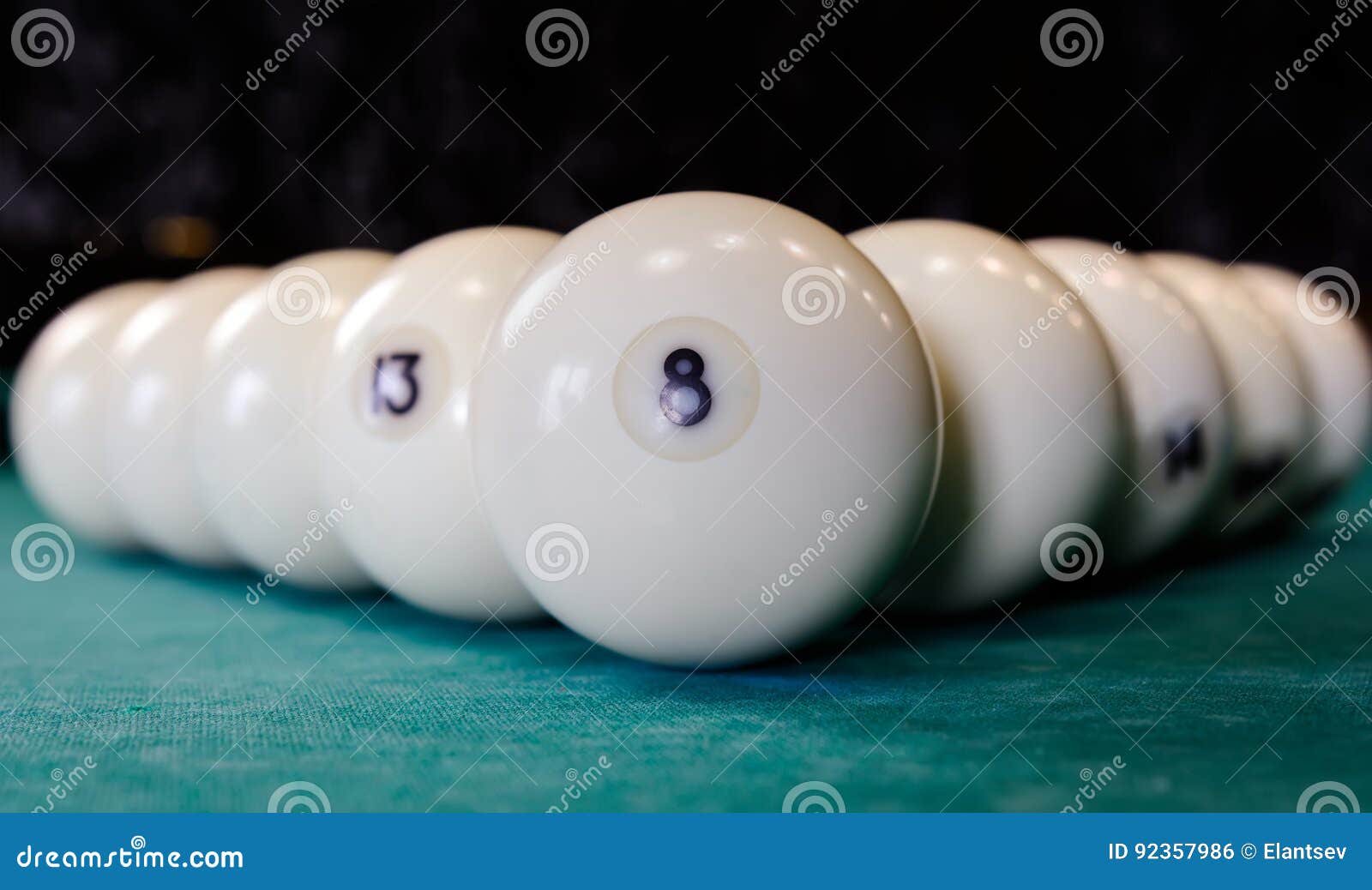 Eight White Billiard Ball on a Pool Table. Stock Photo - Image of rack ...