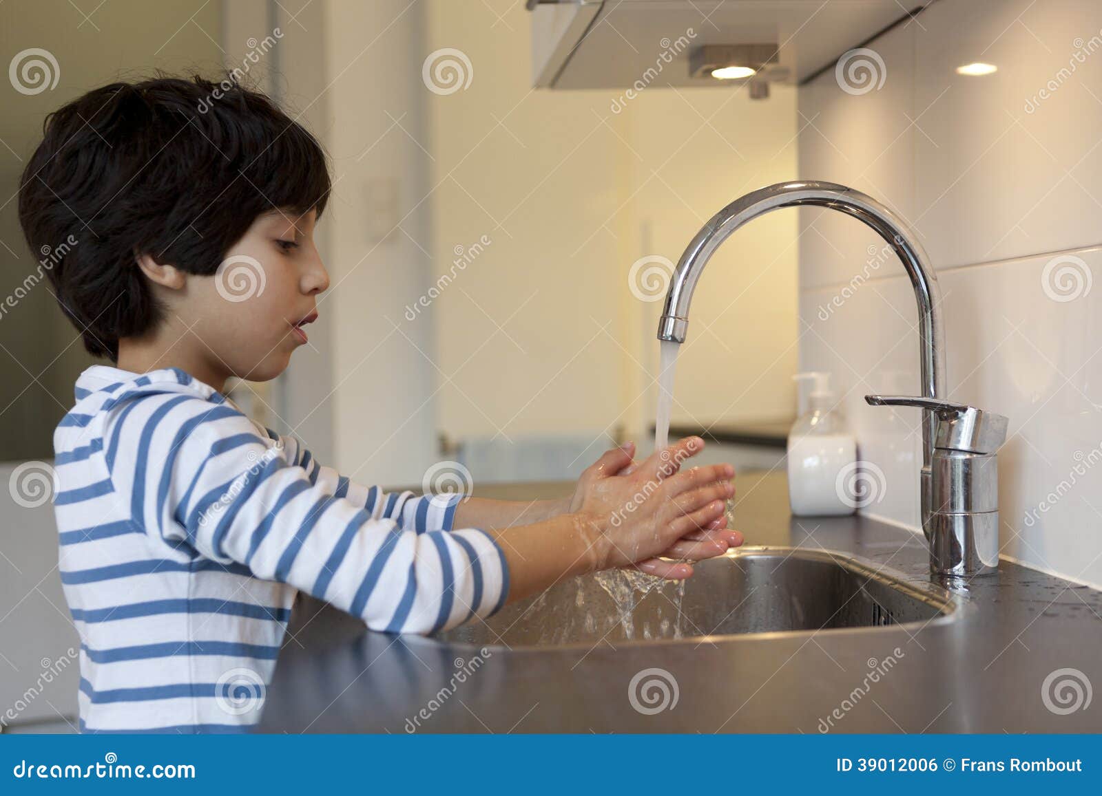 Eight Year Old Boy Washing Hands Stock Photo - Image of hands, water ...