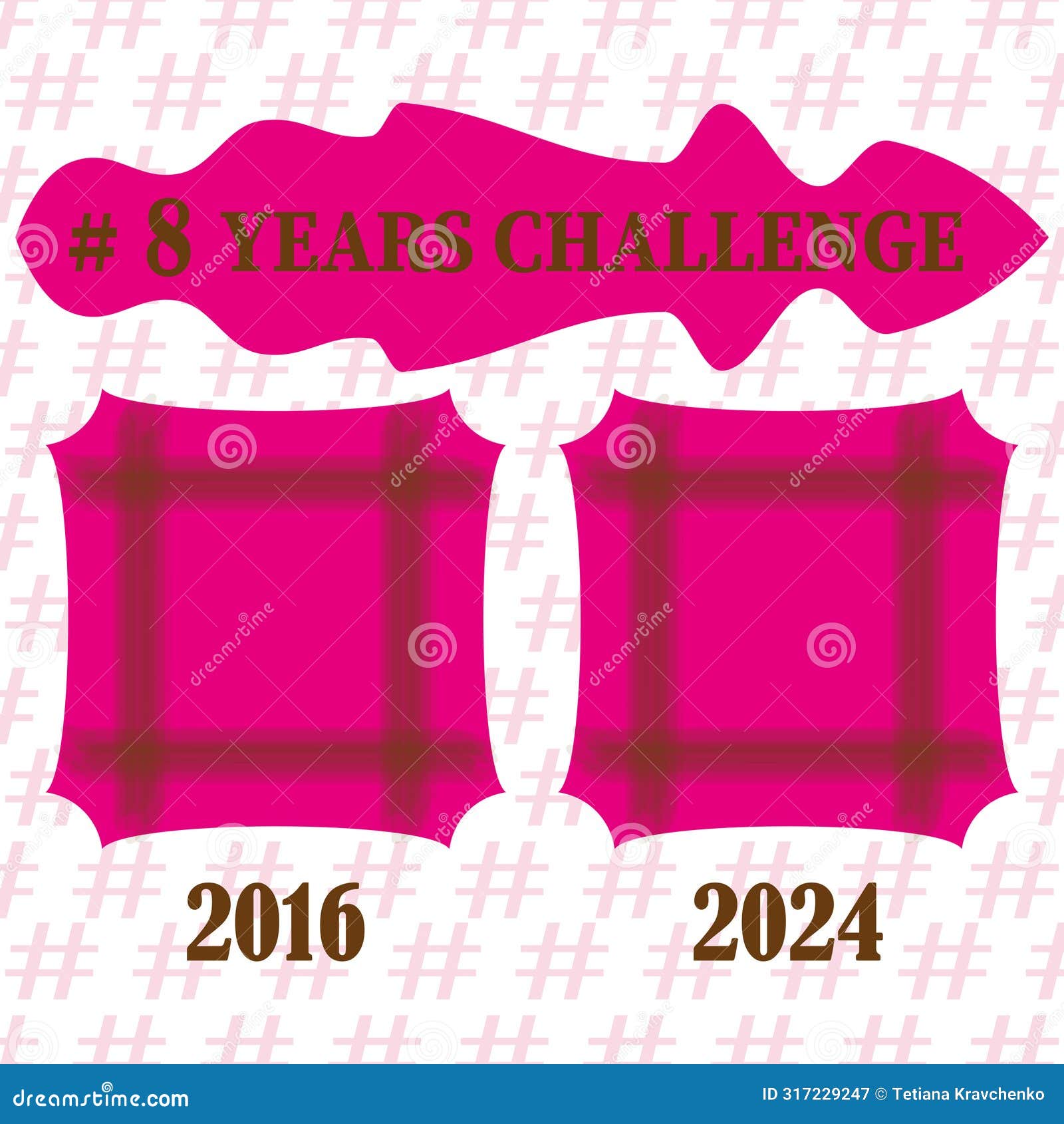 Eight Years Timeline. Vector Hashtag Progress Squares. Magenta Time ...