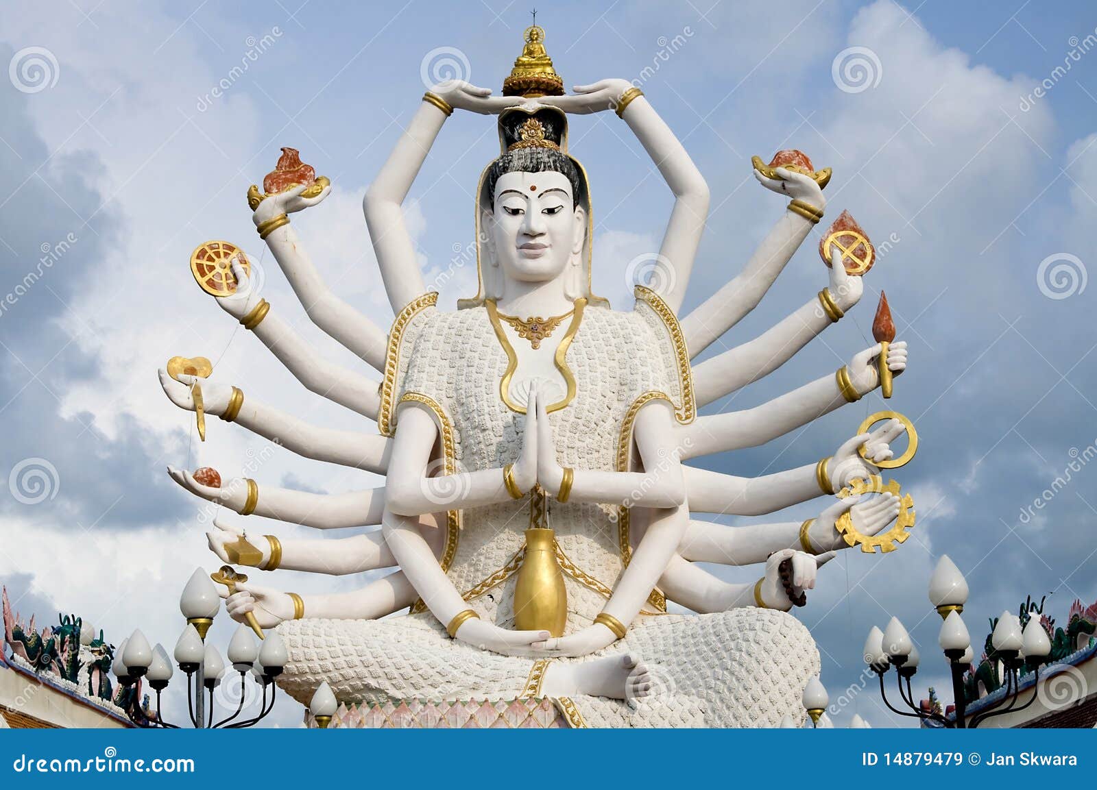 Eighteen Arms Buddha Over Blue Sky Stock Image - Image of religious ...