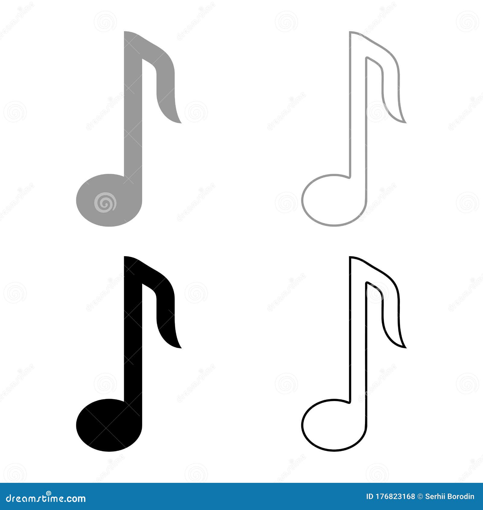 Eighth Note Icon Outline Set Black Grey Color Vector Illustration Flat ...